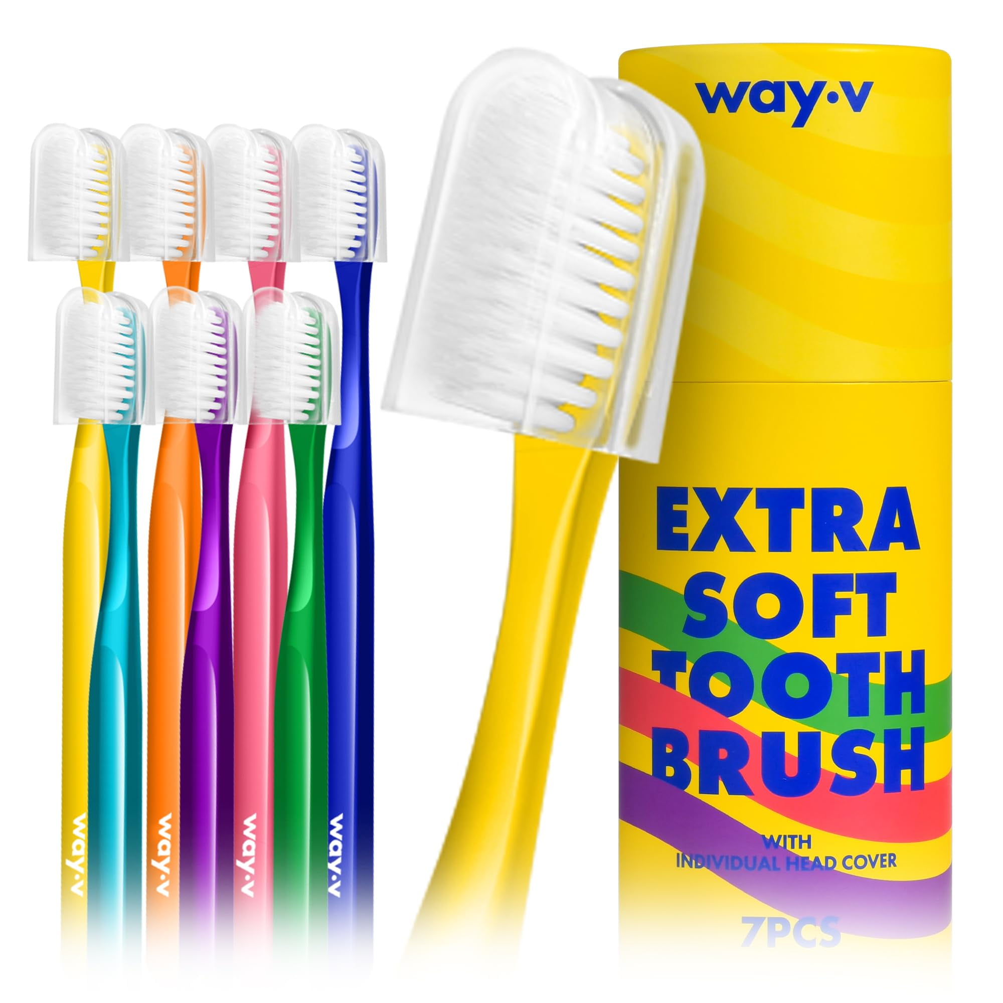 WAY.V Extra Soft Manual Toothbrushes for Sensitive Gums (7 Pcs ...