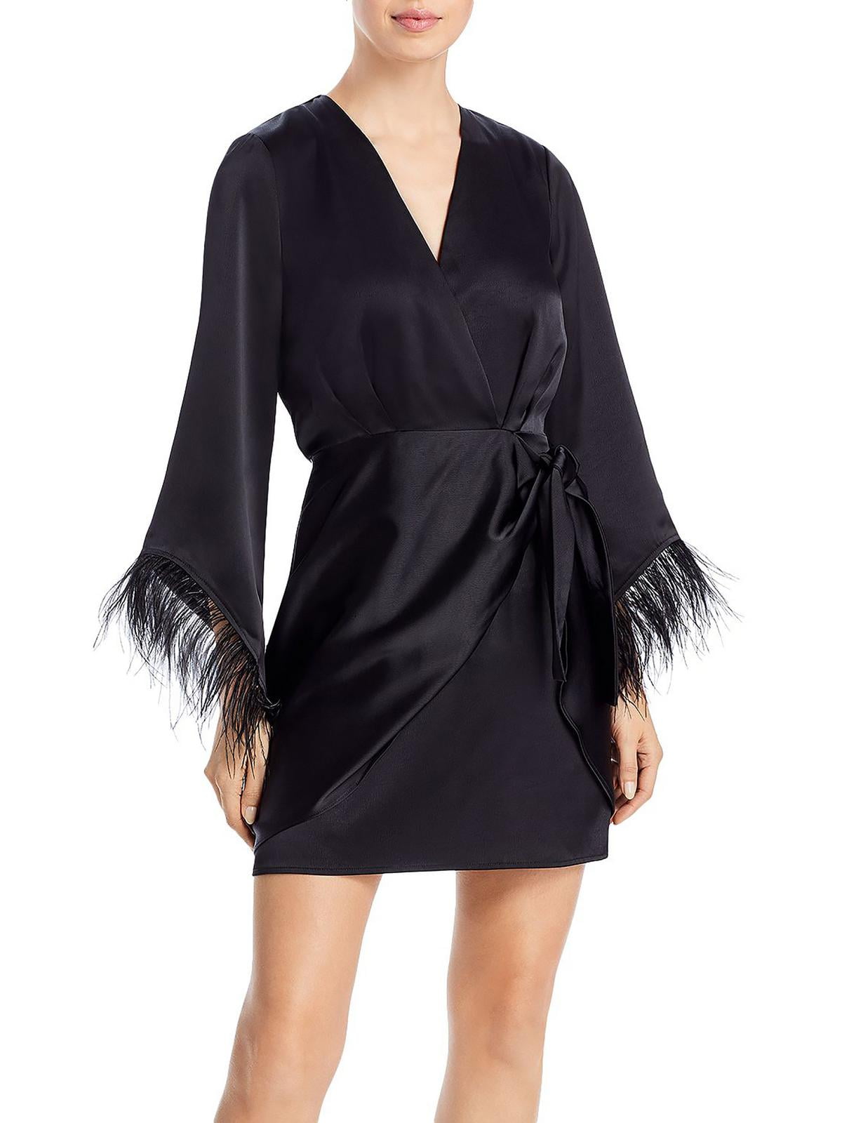 WAYF Womens Faux Feather Trim Mini Wrap Dress - Walmart.com