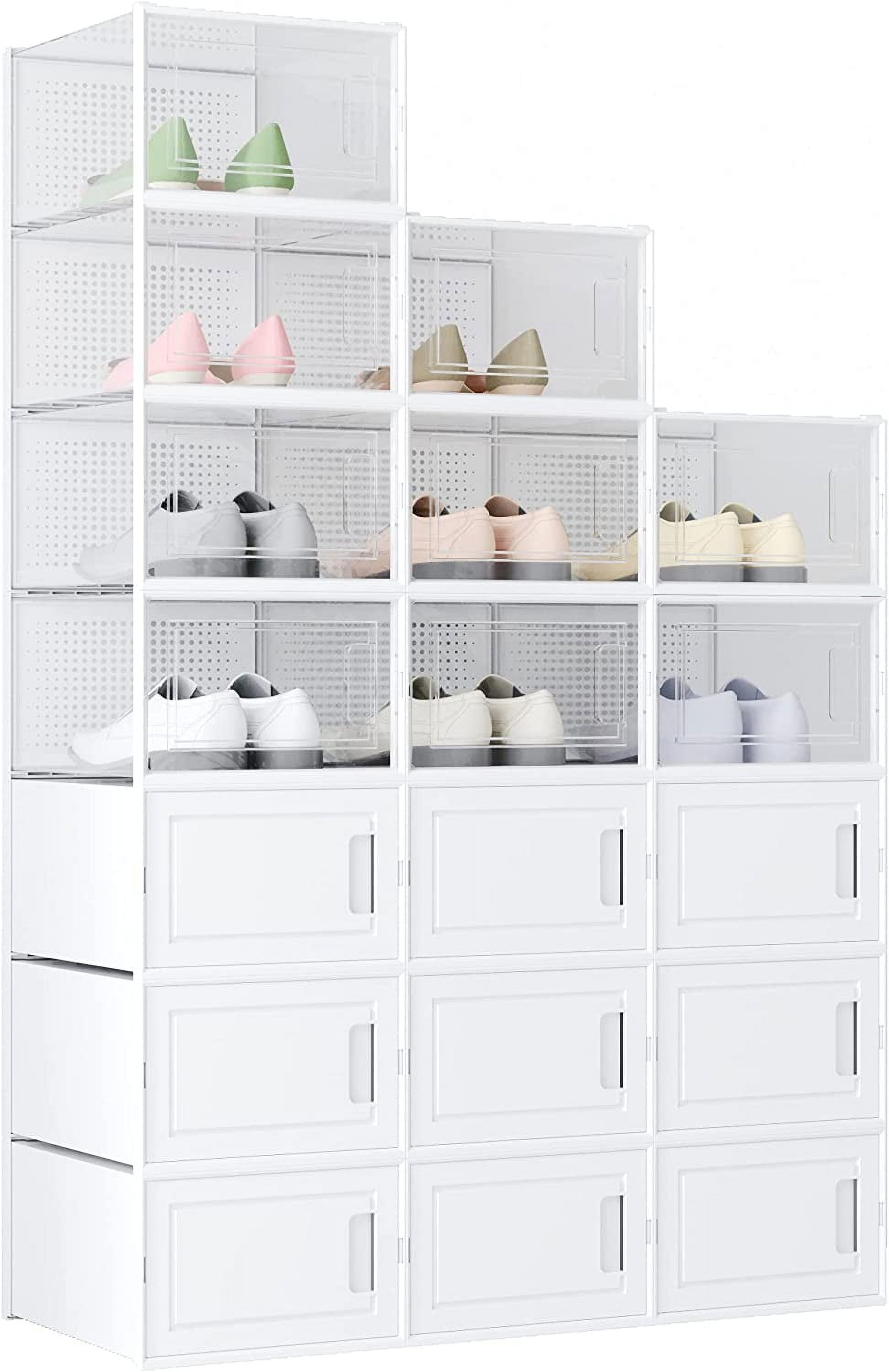 WAYTRIM 12 Pack Foldable Stackable Storage Shoe Box Sneaker Storage Box ...