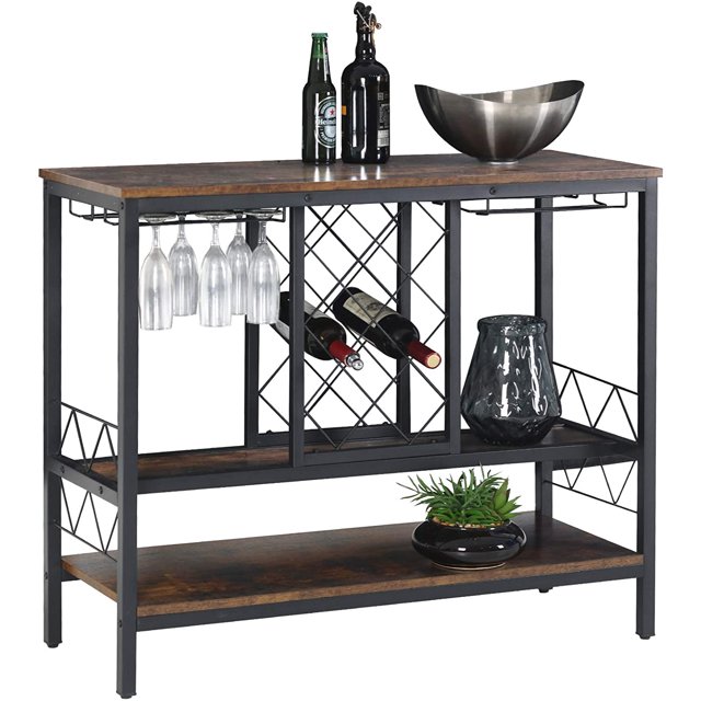 WAYTRIM Industrial Style Home Furniture Wine Rack Table with Glass ...