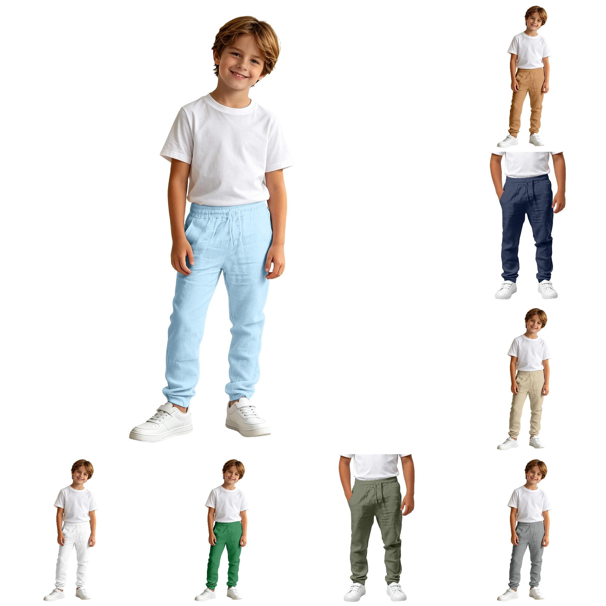 WAYUTE Boys Pants Solid Color Trousers Comfortable Elastic Waist Soft ...
