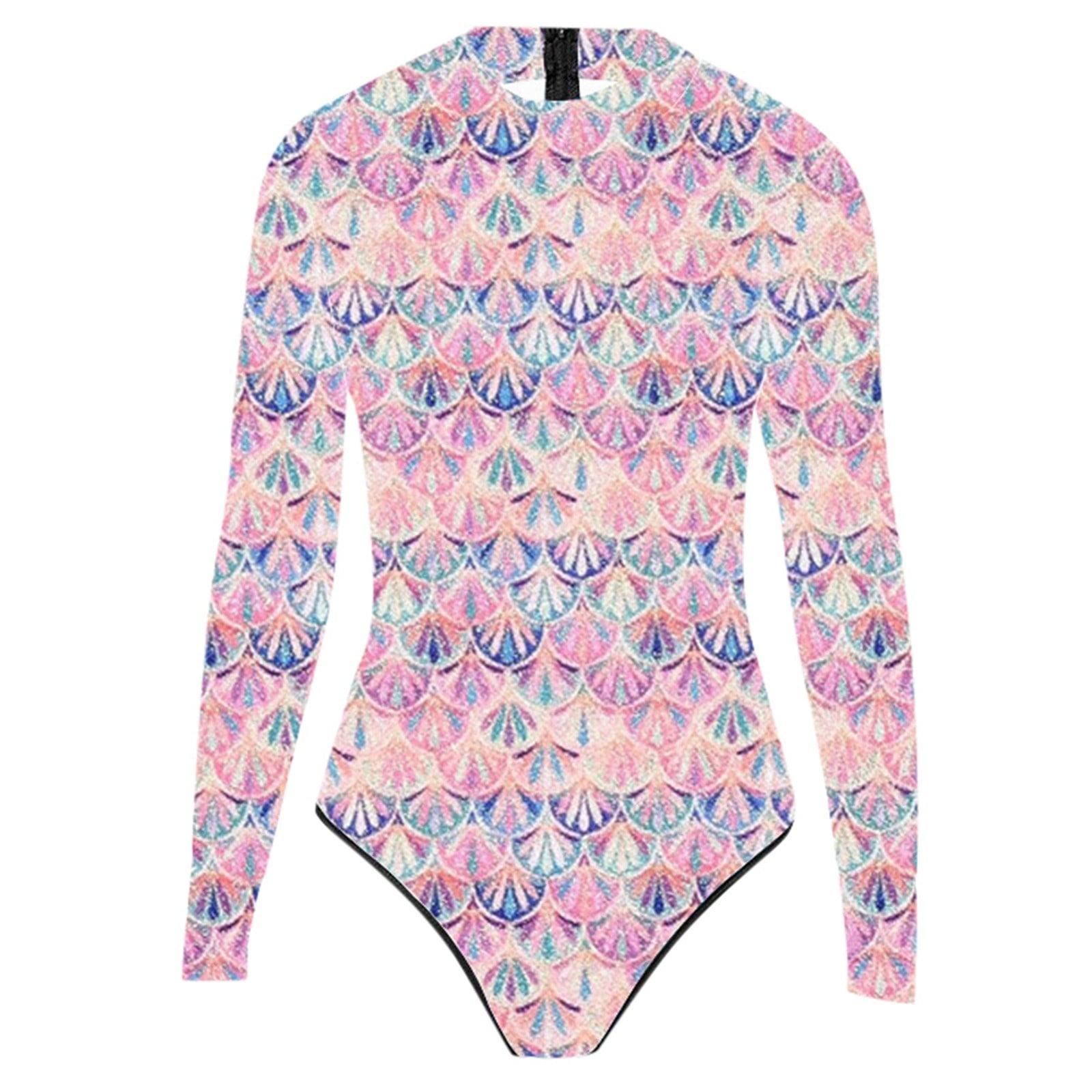 WAYUTE One Piece Swimsuit Women 3D Digital Print Fish Scale Long Sleeve ...