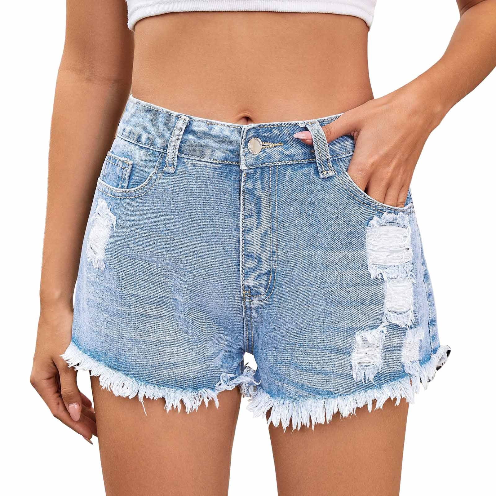 WAYUTE Women Shorts Denim Shorts Summer High Rise Ripped Stretchy Jean ...