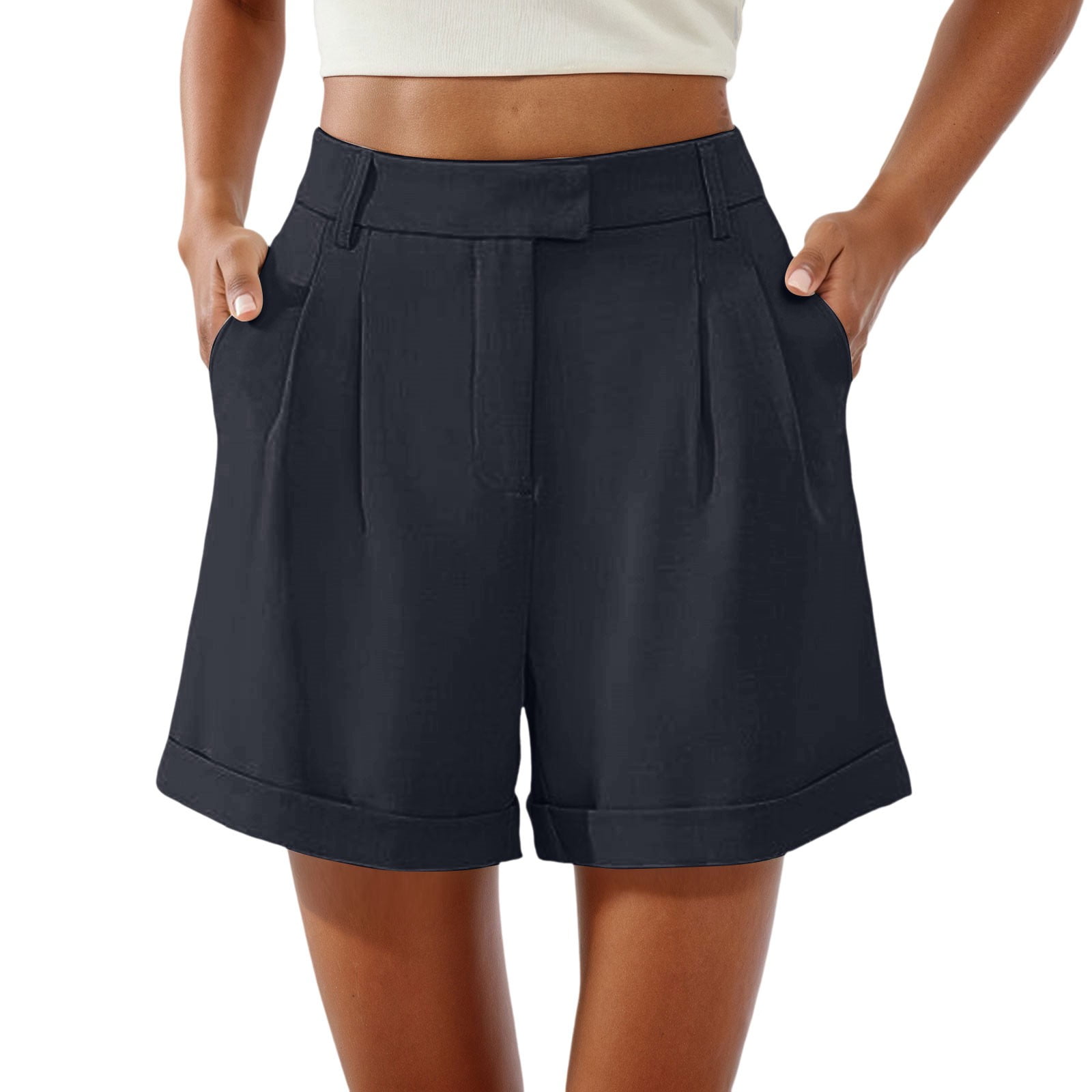 WAYUTE Women Shorts High Waist Dress Shorts with Pleats Side Pockets ...