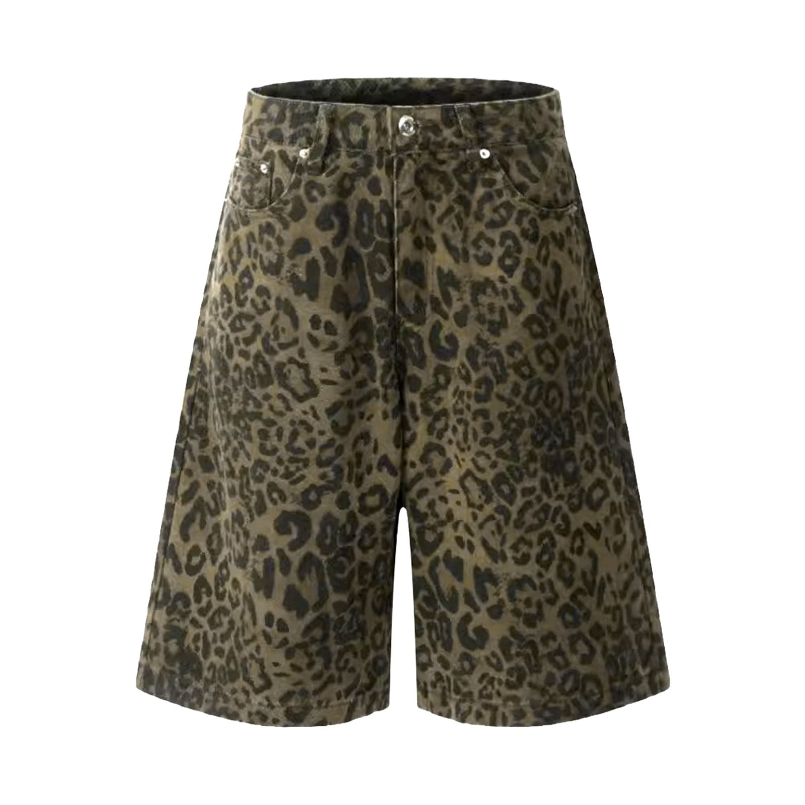 WAYUTE Women's Shorts High Street Leopard Print Denim Overalls Loose ...