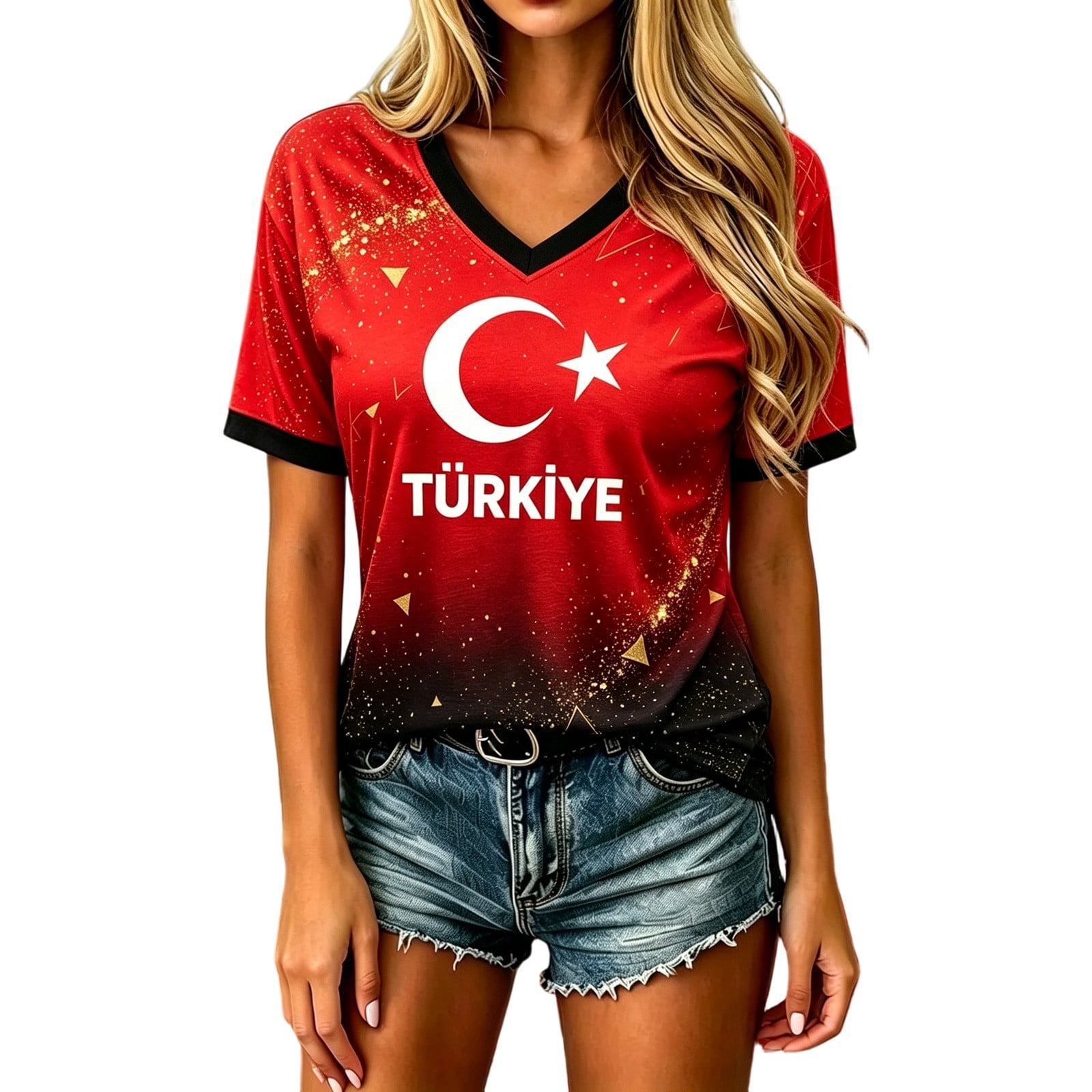 WAYUTE Women's Turkiye Soccer Tshirt Short Sleeve V Neck Country Name ...