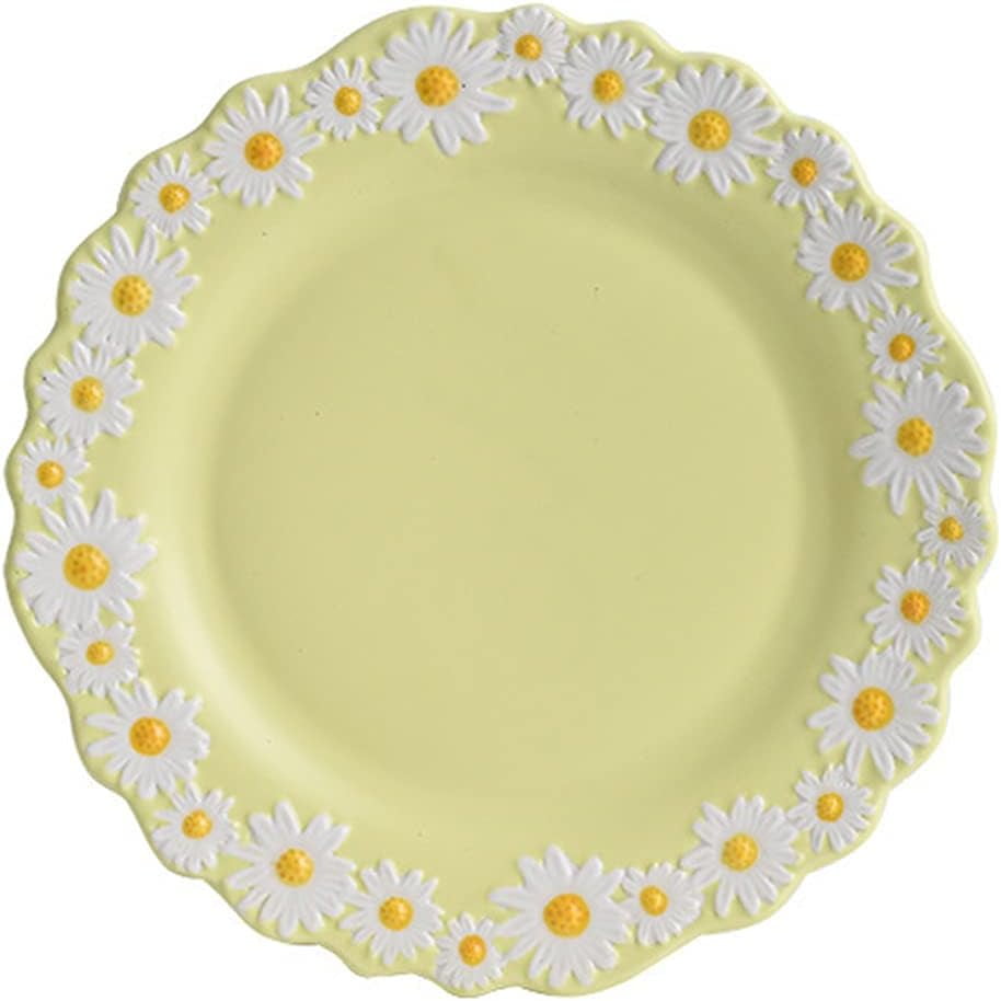 WAYUTO Ceramic Daisy Flat Plate Embossed Dessert Dish Small Daisy Edge ...