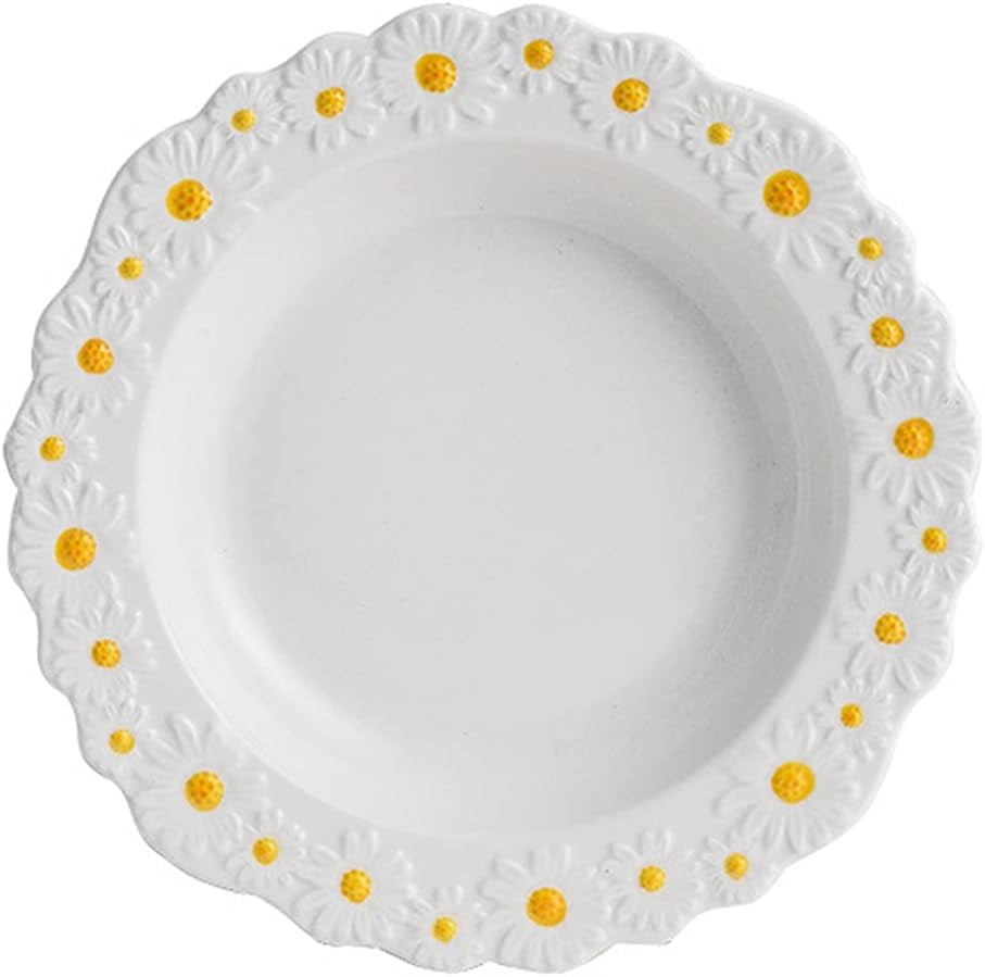 WAYUTO Ceramic Daisy Flat Plate Embossed Dessert Dish Small Daisy Edge ...