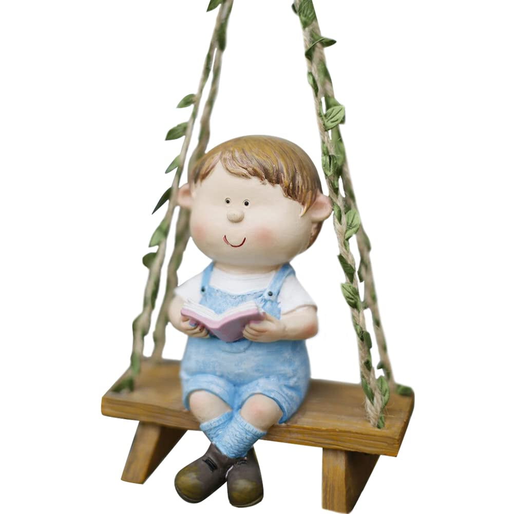 WAYUTO Swing Garden Statue Ornament Cute Resin Boy Figure Hanging ...