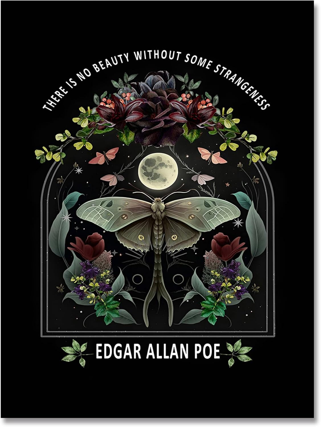 Vintage Dark Floral Academia Wall Art Gothic Night Garden With Moon And ...