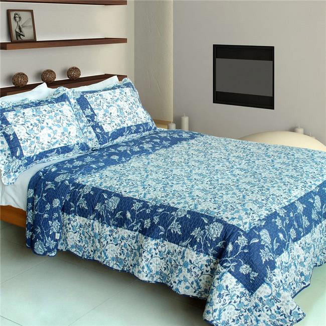 WB8105-23 Blue River - 100 Percent Cotton 3 Pieces Vermicelli-Quilted ...