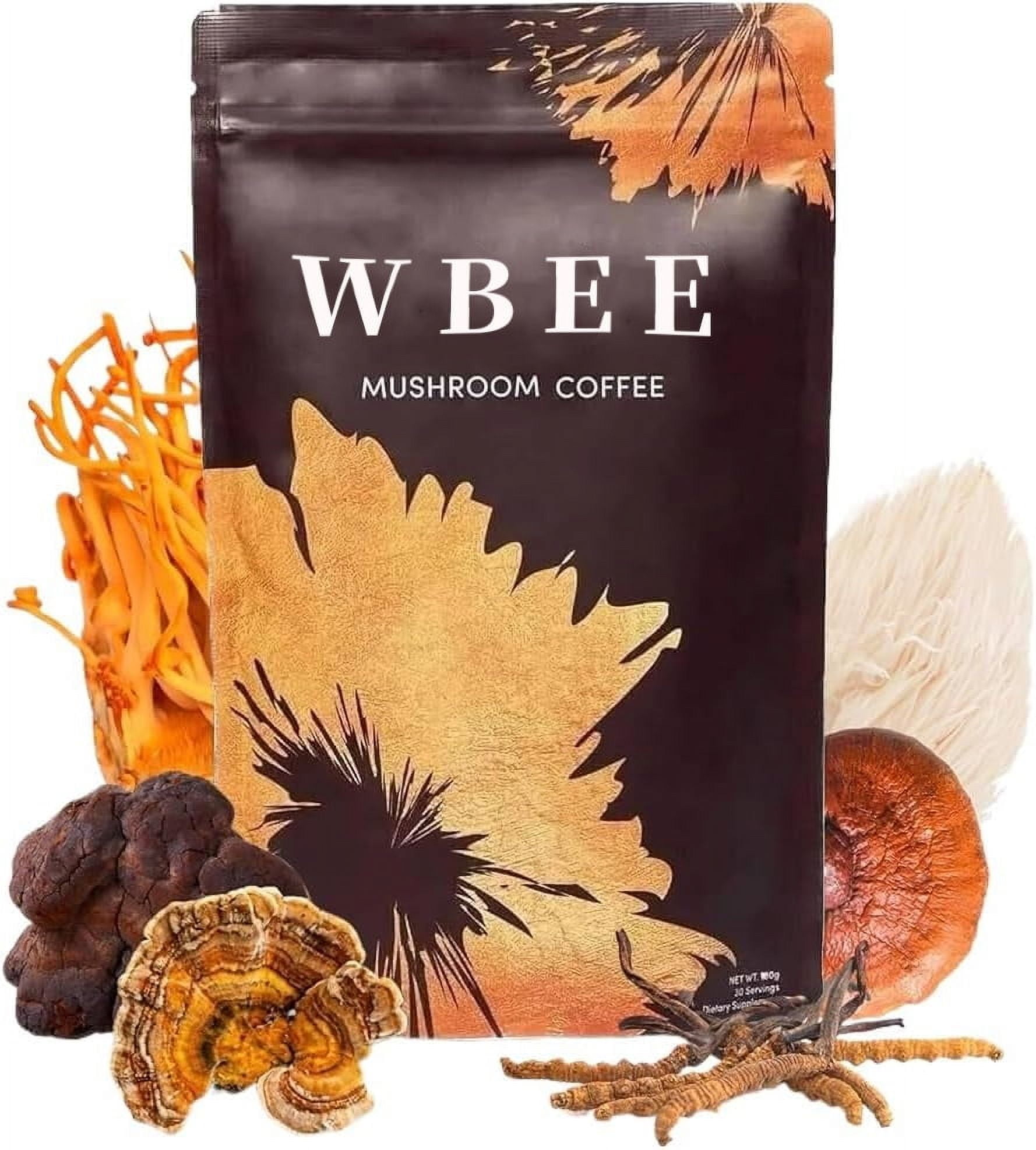 WBEE Mushroom Coffee,6 Adaptogenic Mushrooms Instant Coffee MCT Oil 30 ...