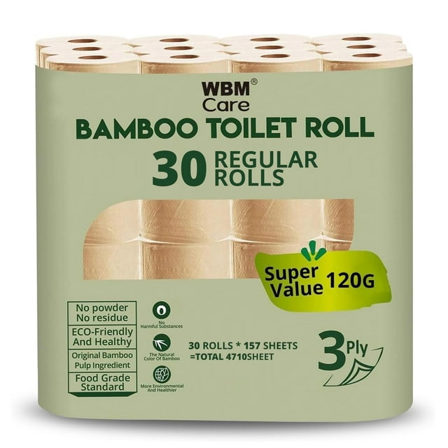 WBM 100% Biodegradable Bamboo Fiber Toilet Tissue, 3-Ply, 208 Sheets ...
