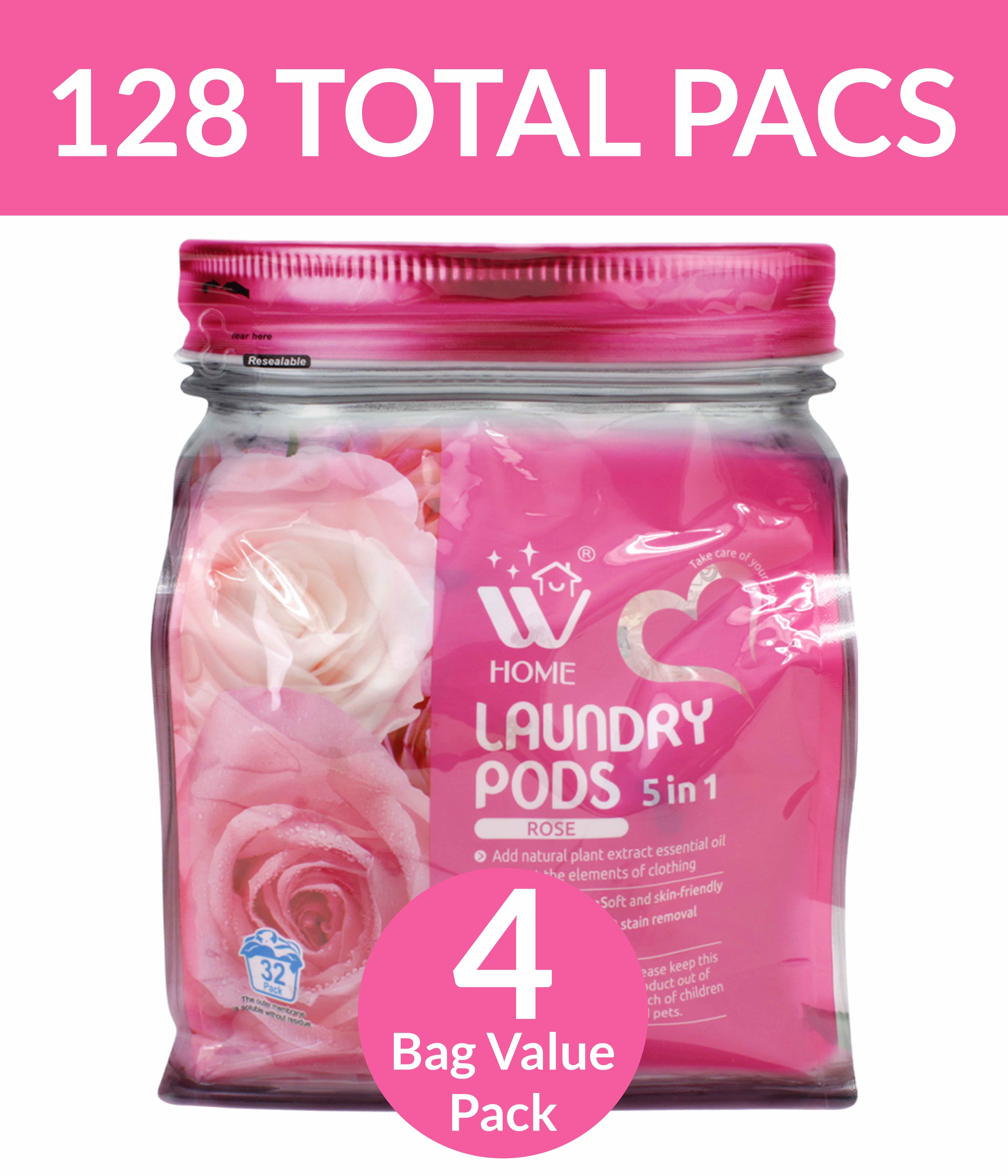 WBM Rose Laundry Pods, 5 in 1, Total 128 Count, Ultra-Concentrated ...