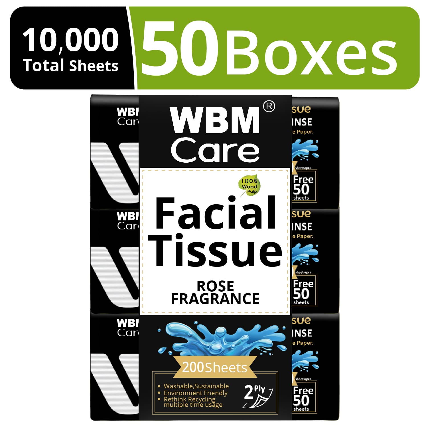 WBM Facial Tissues, Soft & Absorbent 2-Ply Tissues with Rose Fragrance ...