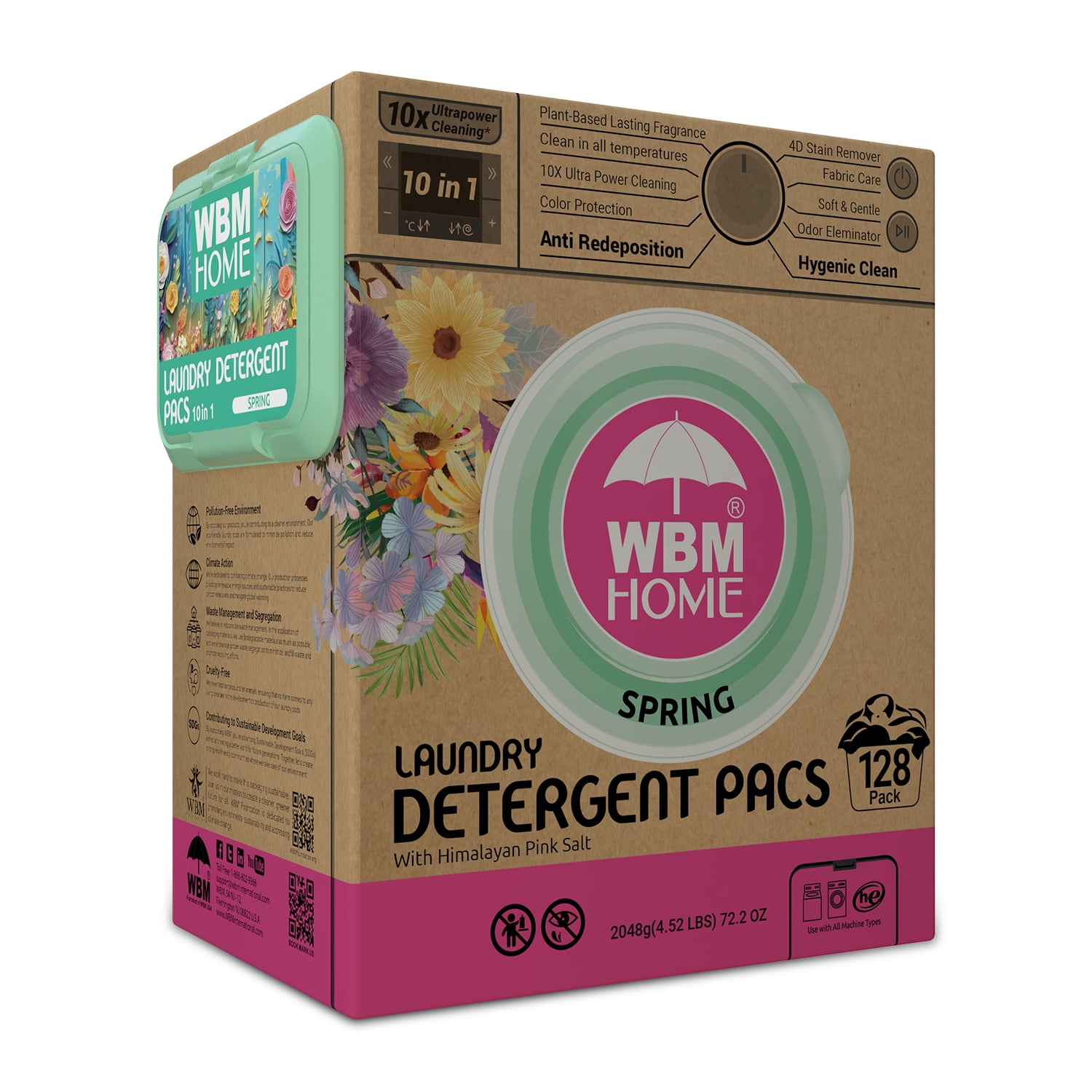 WBM Home Laundry Detergent Pods, Spring Fragrance Scent, 128 Count - HE Concentrated Laundry ...