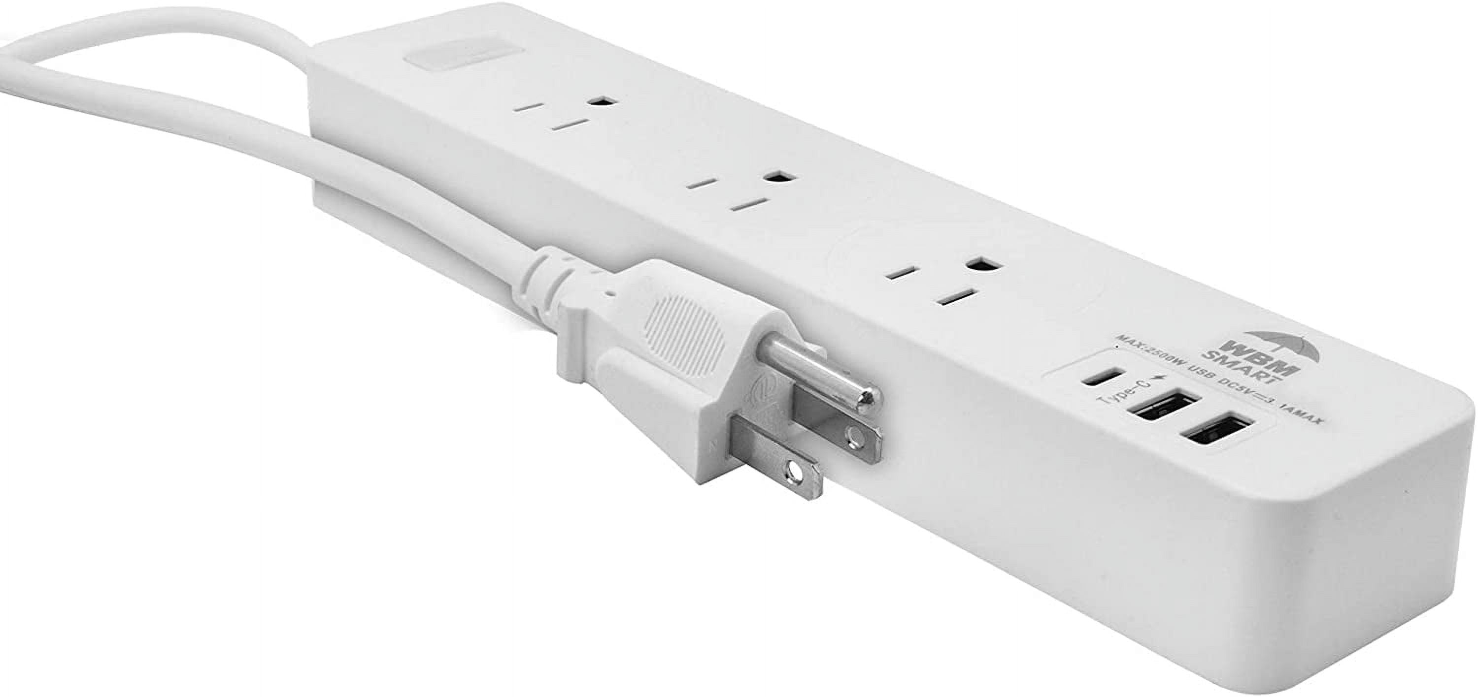 WBM Smart Extension Cord Socket, 3 AC Multi Outlet Plug with 2 USB ...