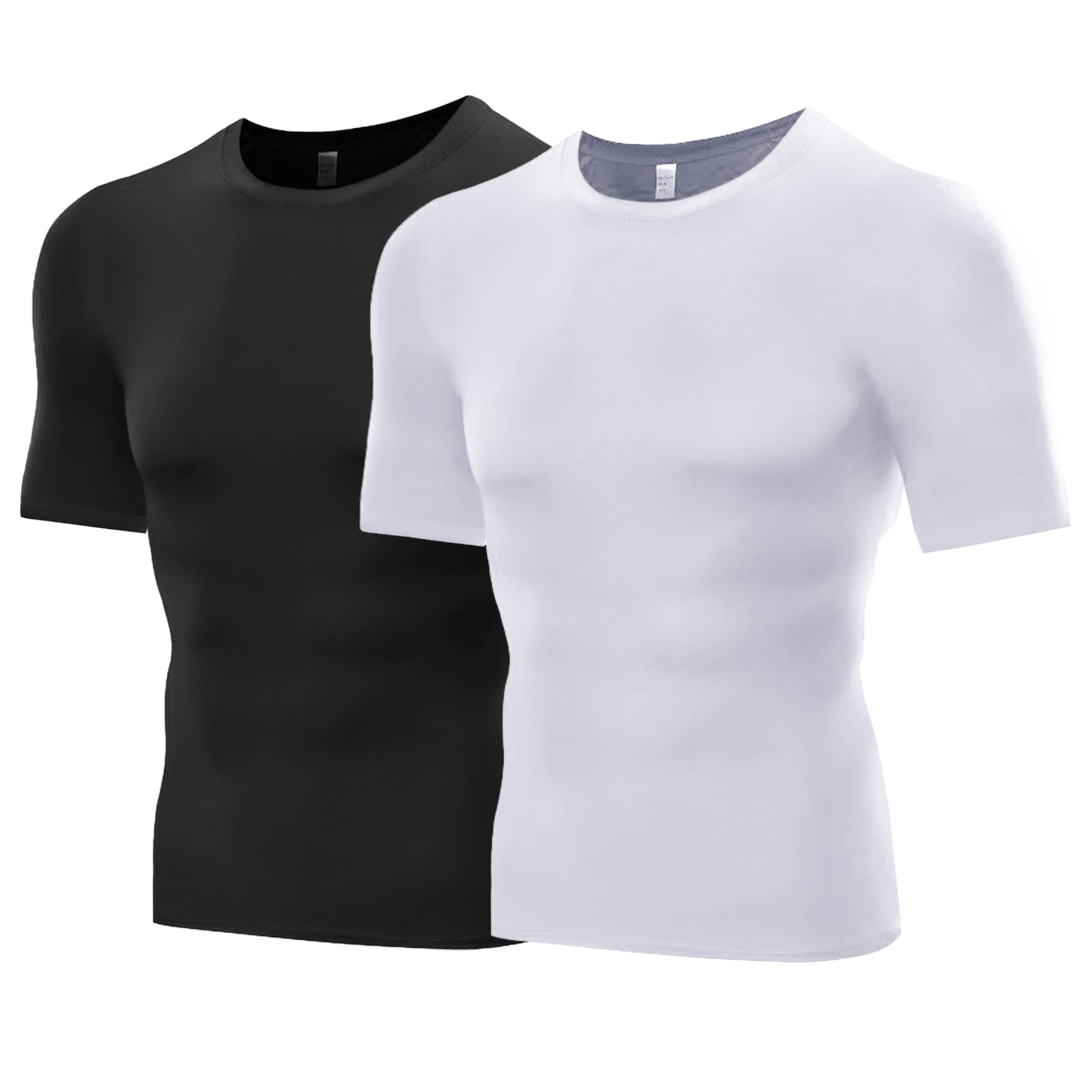 WBQ 2 Pack Men's Athletic Short Sleeve Compression Shirts Workout ...