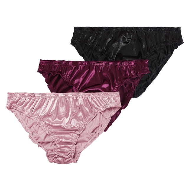 WBQ 3 Packs Ruffle Satin Women Panties, Solid Sexy Low-Waist Bikini ...