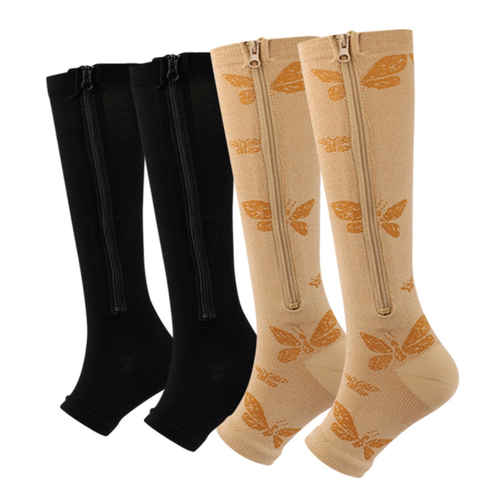 WBQ Compression Socks Thigh with Zipper Exposed Toe Thigh High ...