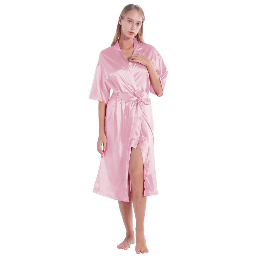 WBQ Couple's Silky Satin Robes with Belt Kimono Satin Bathrobe for ...