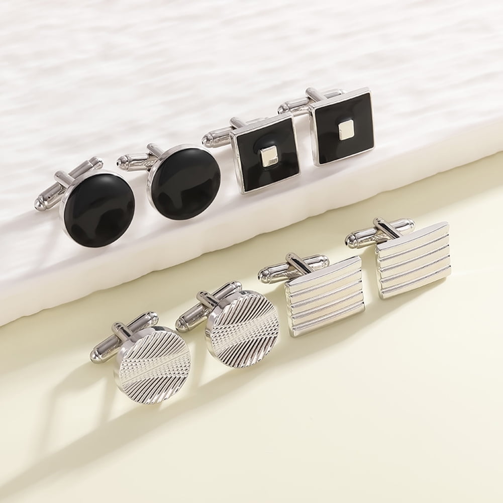 WBQ Cufflinks for Men Classic Tone Cufflinks Gold Silver Black Striped Round Square Rectangle ...