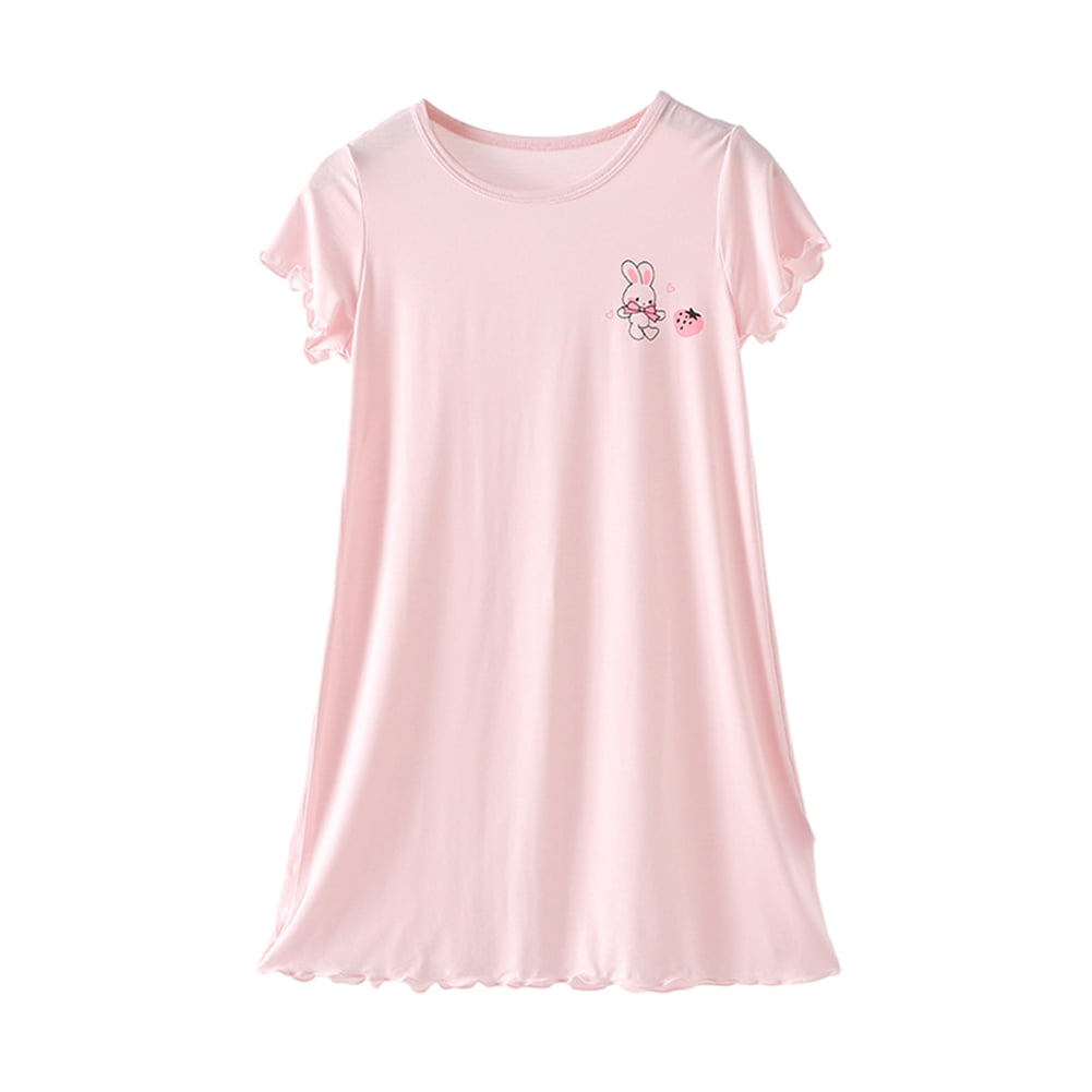 WBQ Girls Modal Nightgown Short Sleeve Crew Neck Sleepwear Soft ...