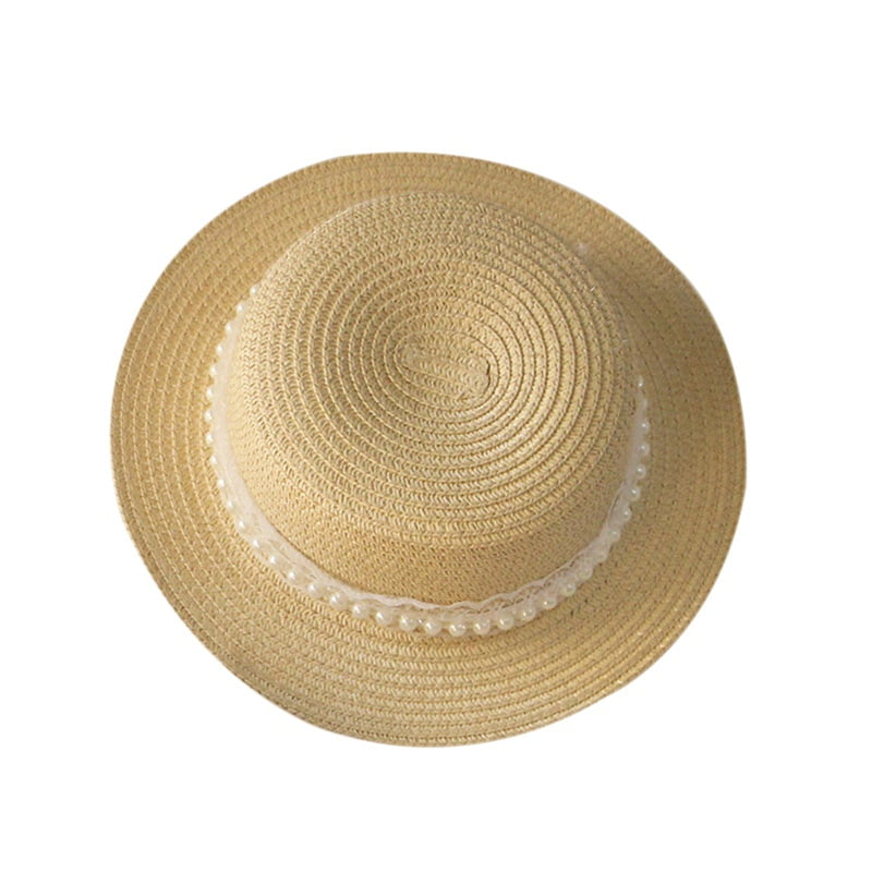WBQ Girls Sun Straw Hat Kids Summer Beach Packable Hats Cute Floppy Cap ...