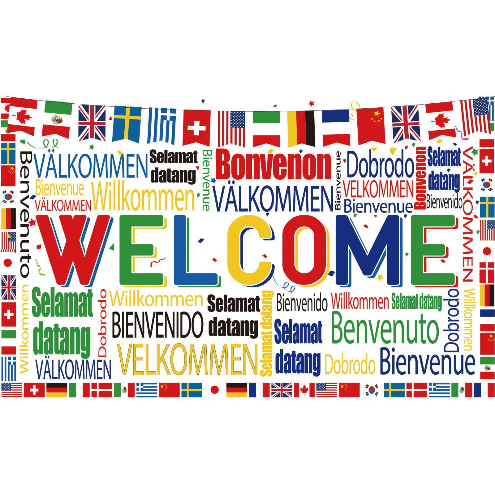 WBQ International Welcome Banners 71 x 43 Inch World Flags Banner ...