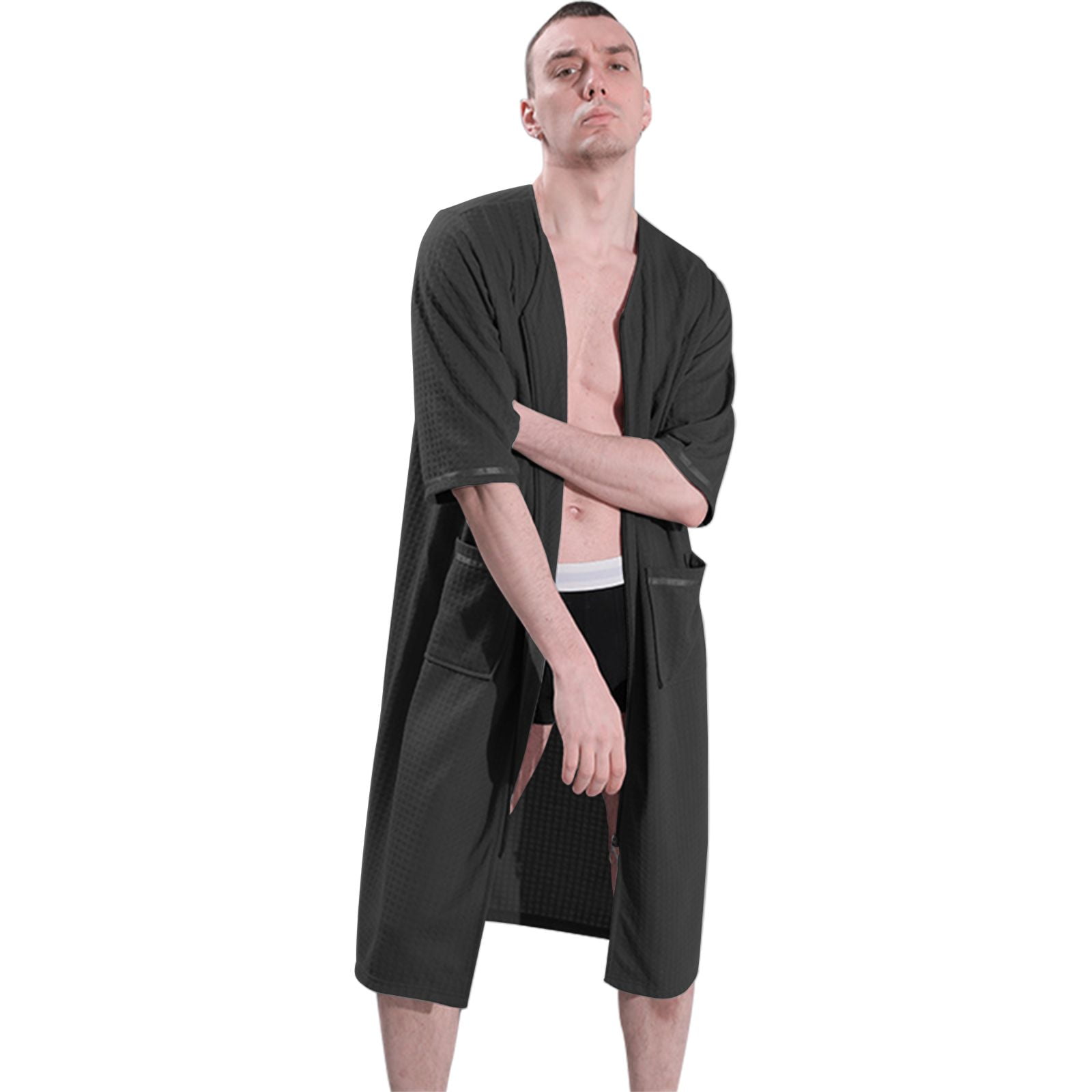 WBQ Men Zipper Robe Half Sleeves Loungewear Dress Knee Length Sleepwear ...