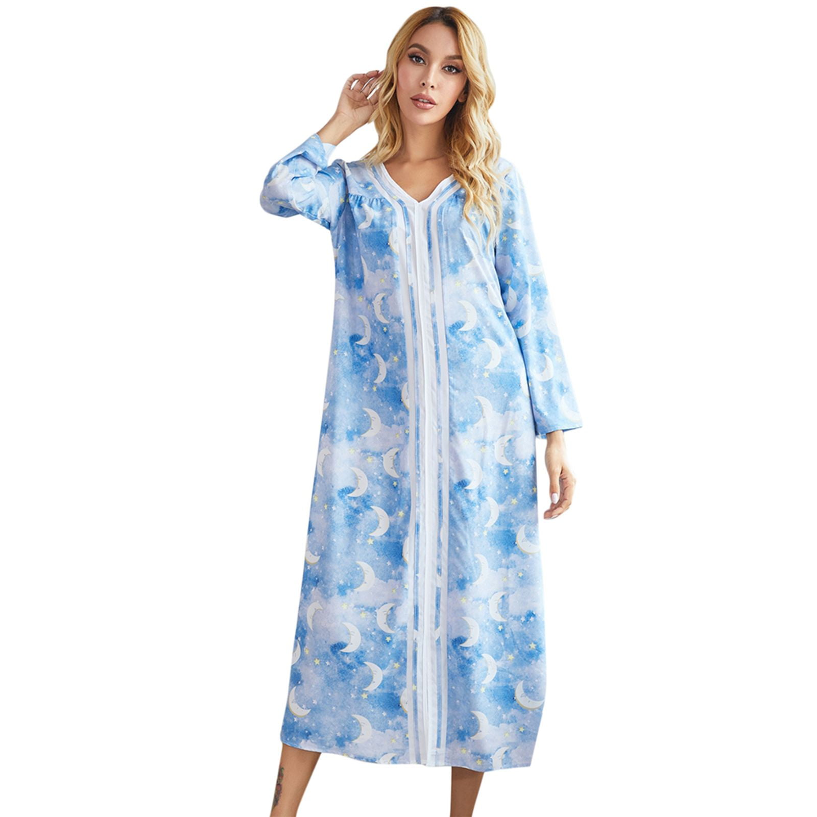 WBQ Women's Long Sleeve Nightgown, Full Length Sleepwear, Soft Floral ...