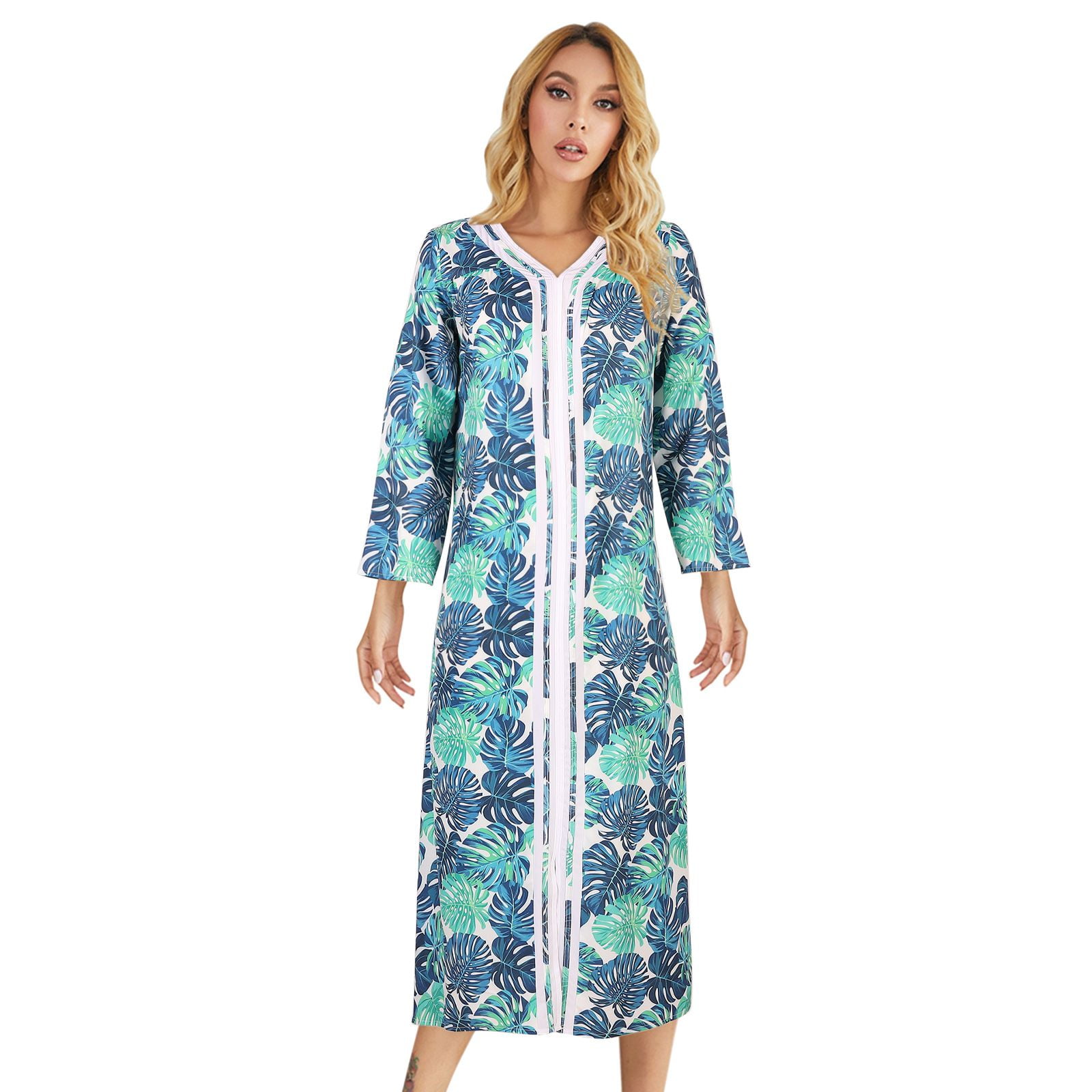 WBQ Nightgown Long Women's Long Sleeve Sleepwear Full Length Nightshirt Soft Sleep Gowns Green ...