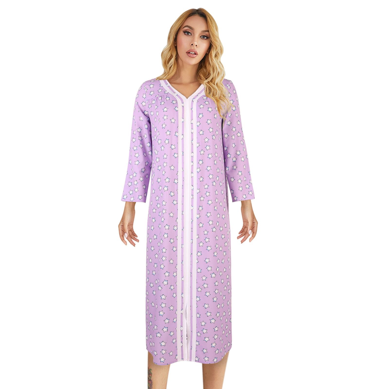 WBQ Nightgown Long Women's Long Sleeve Sleepwear Full Length Nightshirt Soft Sleep Gowns Purple ...