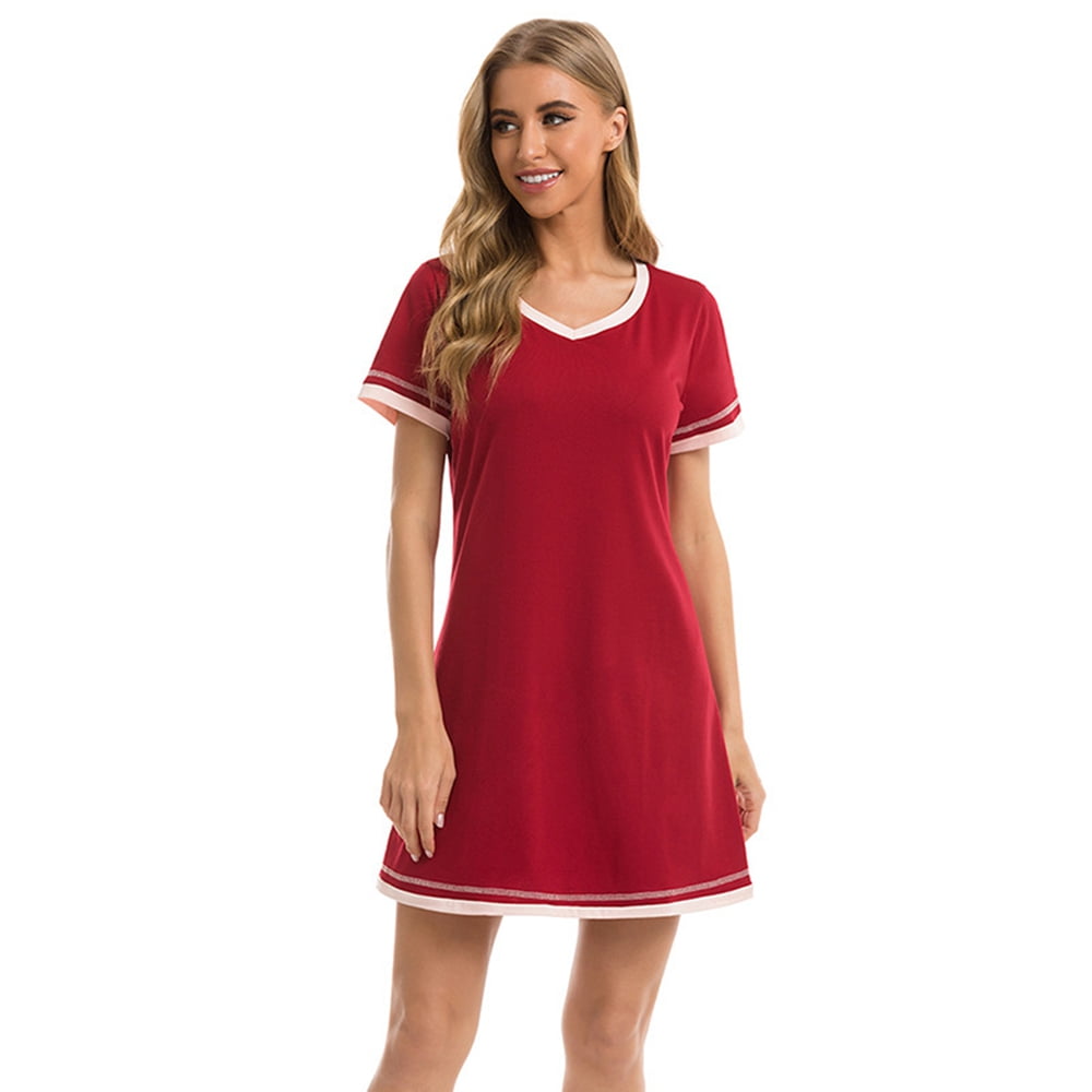 WBQ Nightgowns Short Sleeve Sleepshirts Casual Nightshirt Lounge Dress ...