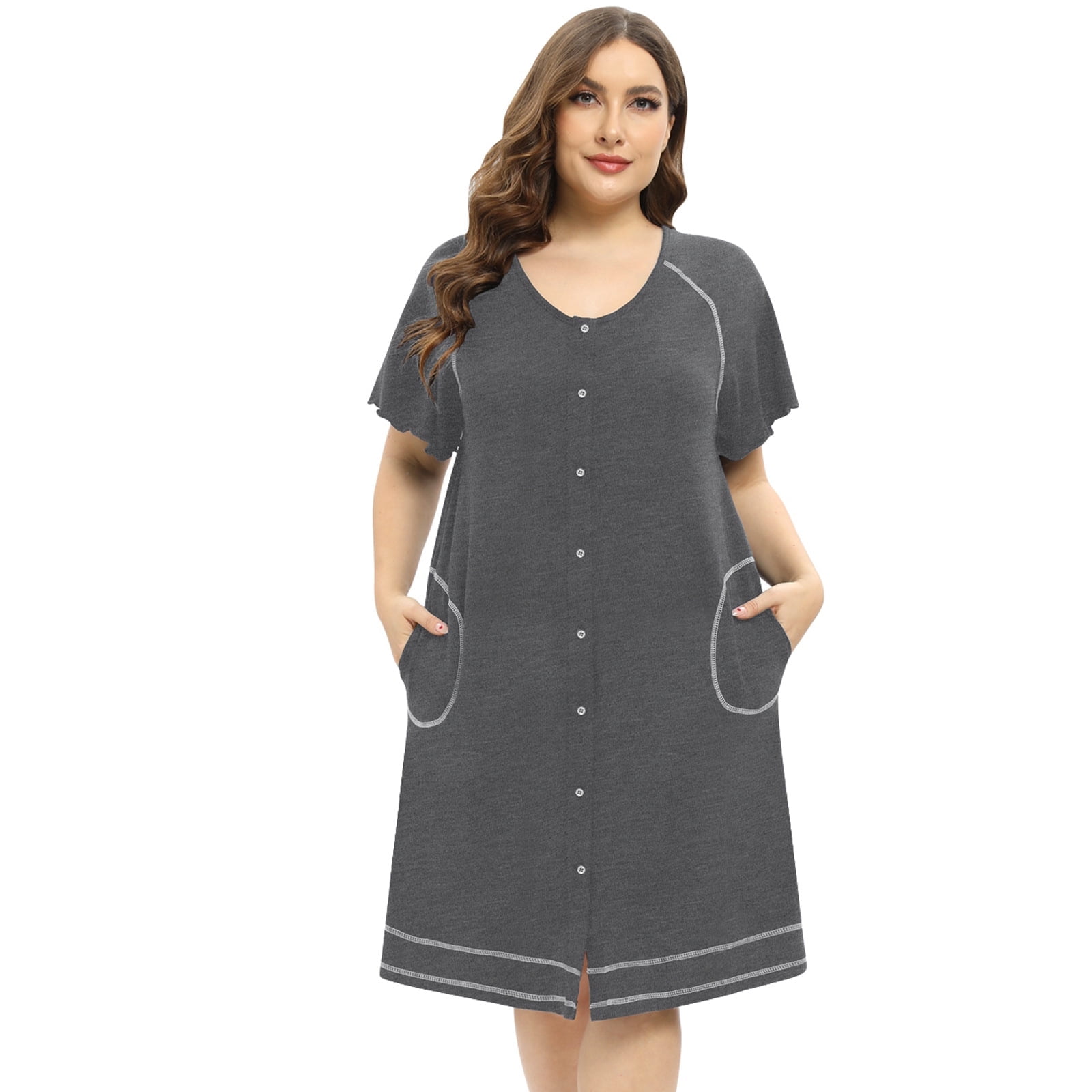 WBQ Plus Size House Dress for Women with Pockets Button Front Housecoat ...