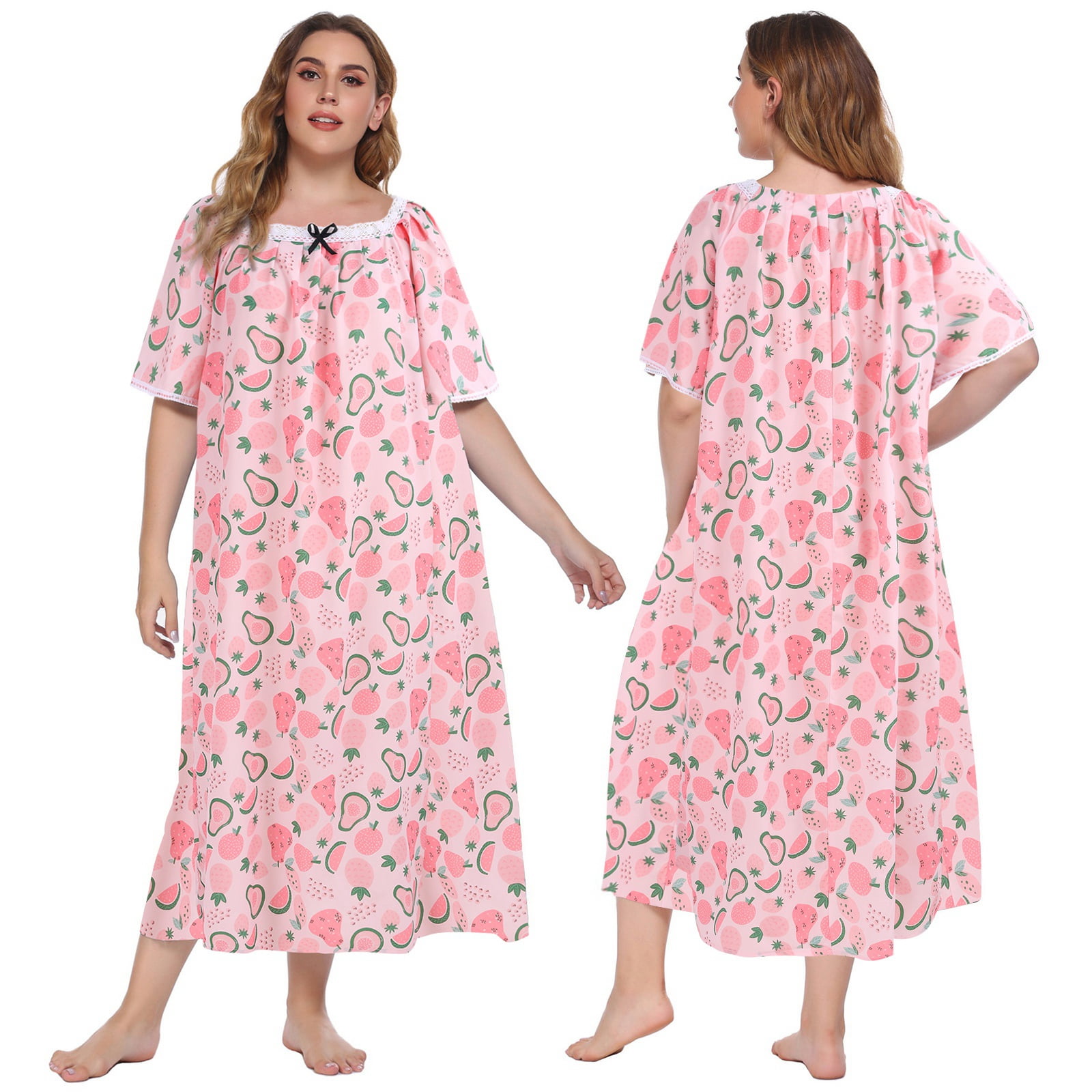 WBQ Plus Size Women Floral Nightgown,Square Neck Sleepwear Casual Nightshirt With Lace Trim,Long ...