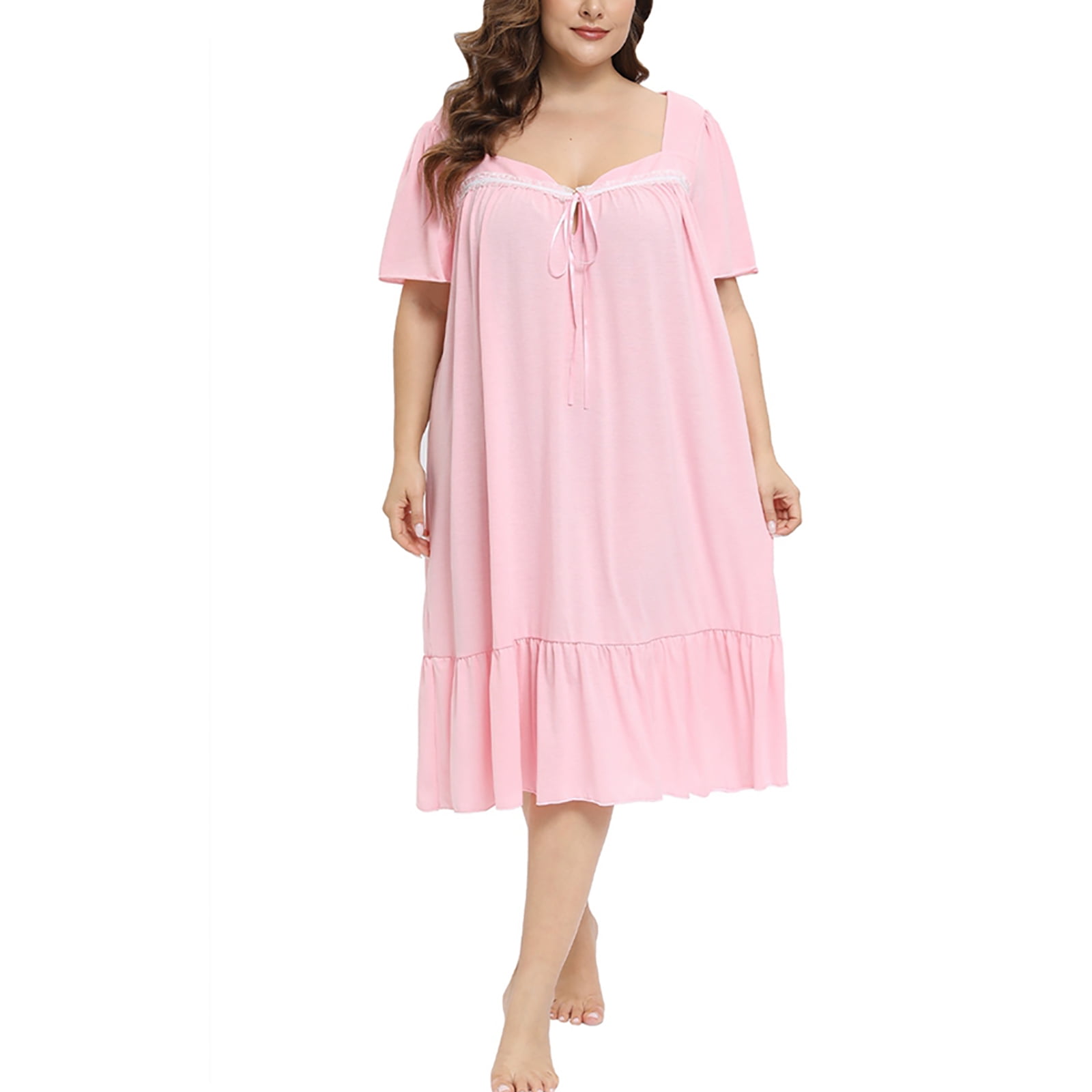 WBQ Short Sleeve Nightgown Sleepwear for Women Plus Size Nightdress ...