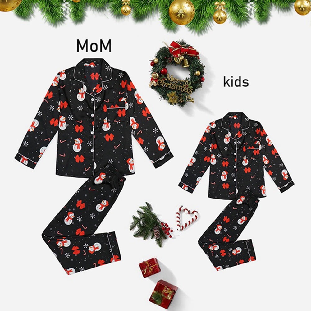 WBQ Silk Satin Pajamas Set Family Matching Two-Piece Nightwear Long ...