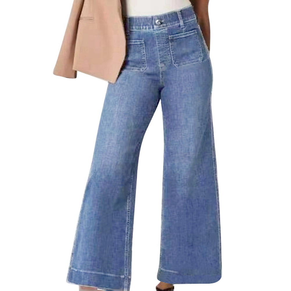 WBQ Wide Leg Jeans for Women Trendy High Waisted Flare Jeans Cropped ...