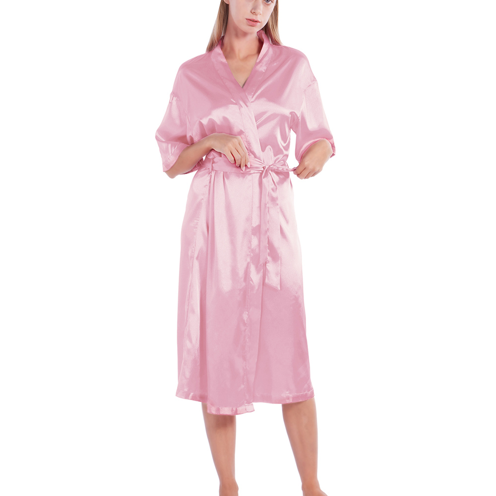 WBQ Women Bathrobe Couple Sleepwear Satin Robes Calf-Length Night Robes ...