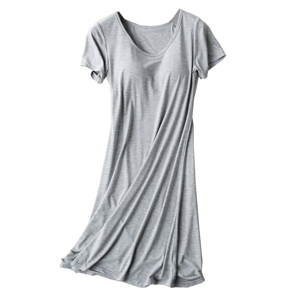 WBQ Women Night Dress with Built in Bra Nightshirt Short Sleeve Chemise ...
