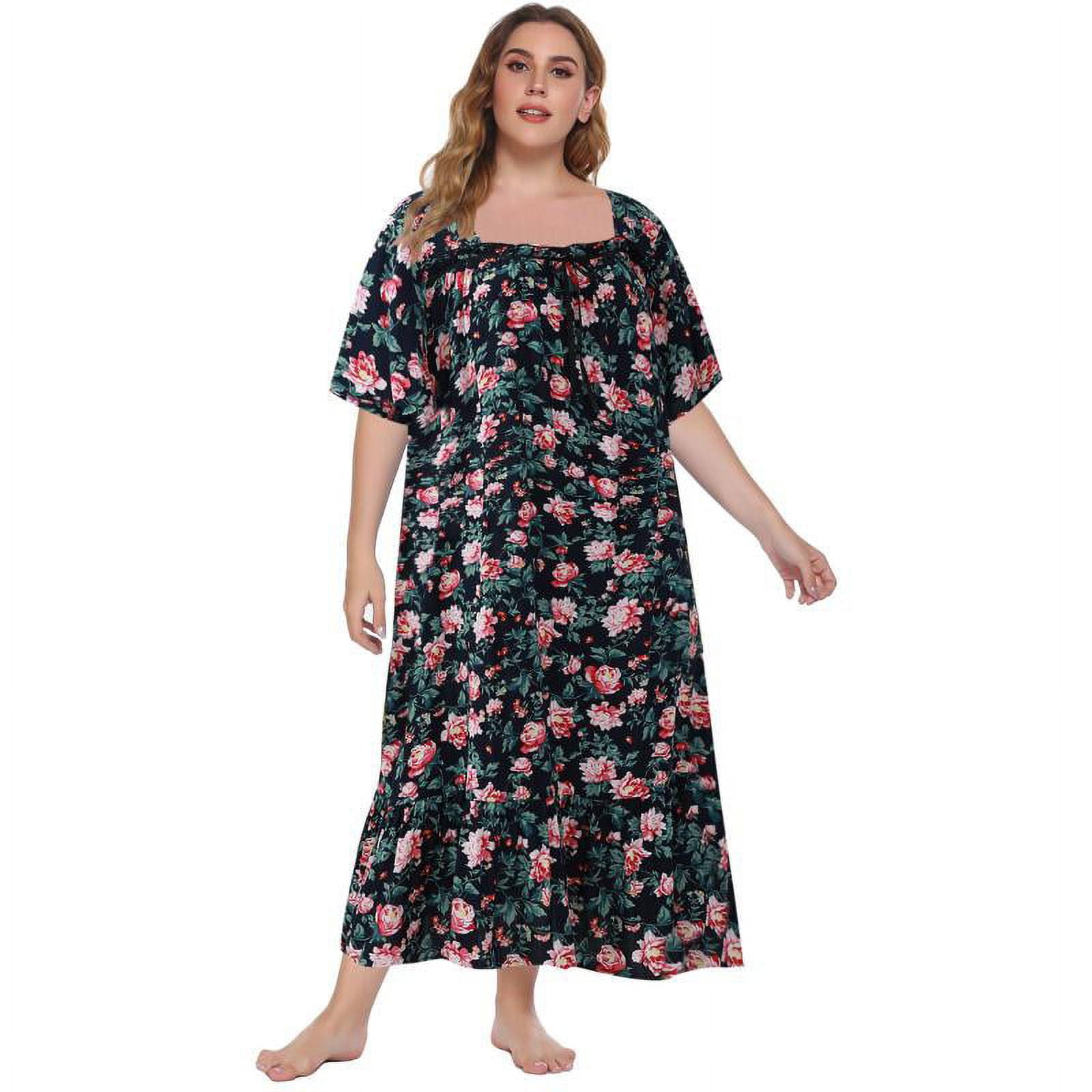 WBQ Women Plus Size Nightgowns Short Sleeve Nightdress Square Neck ...