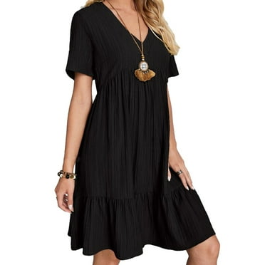 Women Summer Tunic Dress V Neck Casual Loose Flowy Swing Shift Dresses ...