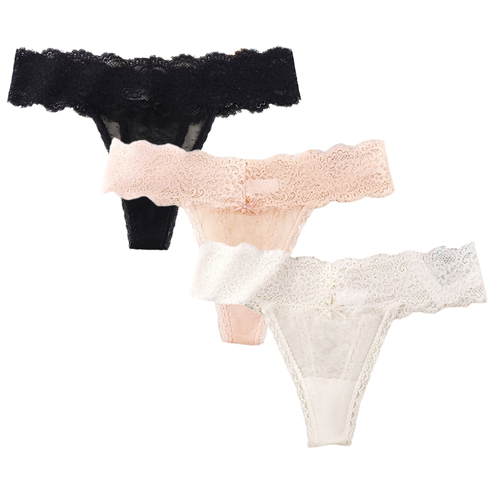 WBQ Women's Lace Thong Underwear T Back Low Rise Panties for Women Sexy ...