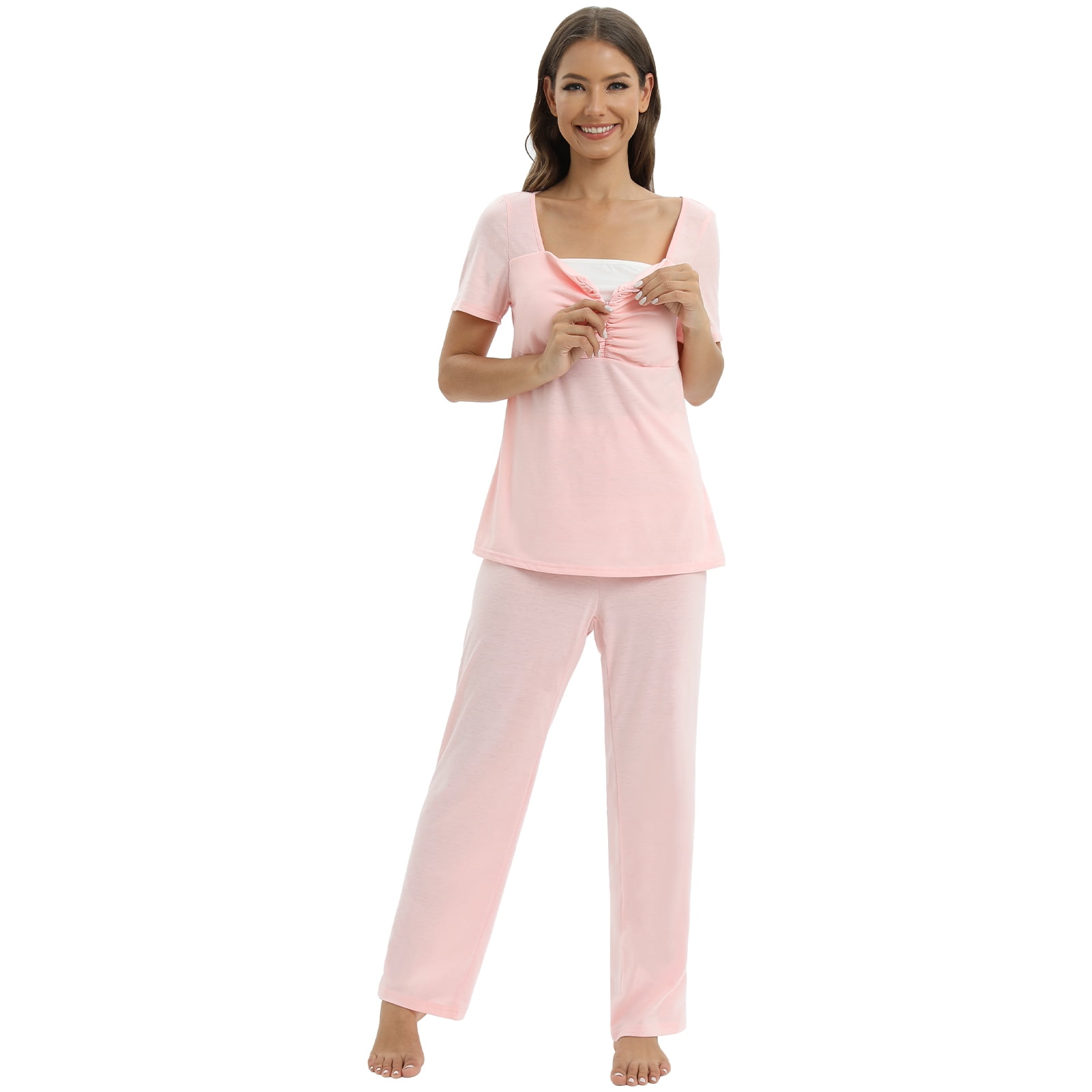 WBQ Women's Maternity Breastfeeding Pajamas Set Zipper Nursing ...