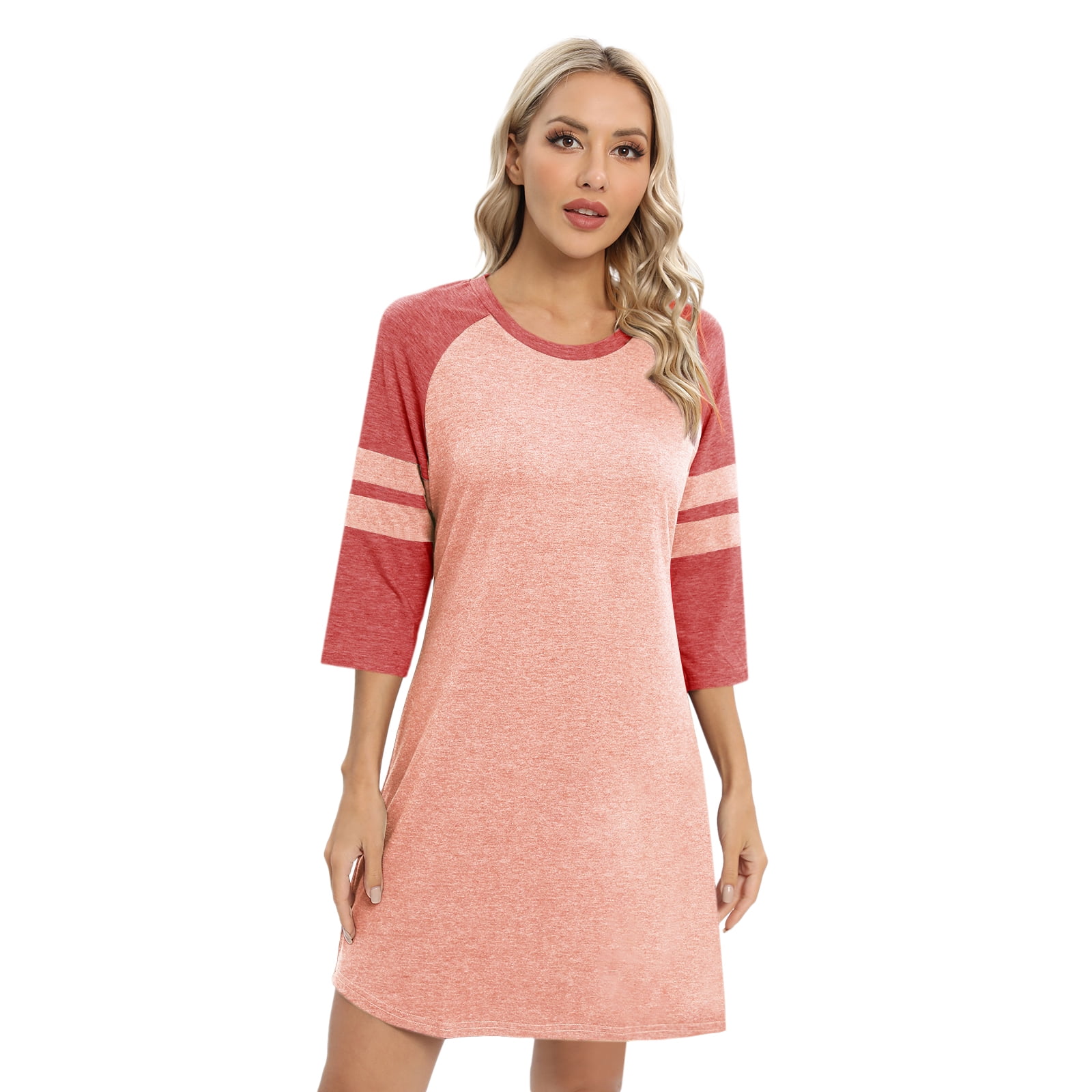 WBQ Women's Nightgown 3/4 Sleeves Raglan Nightshirts Soft Sleep Dress ...