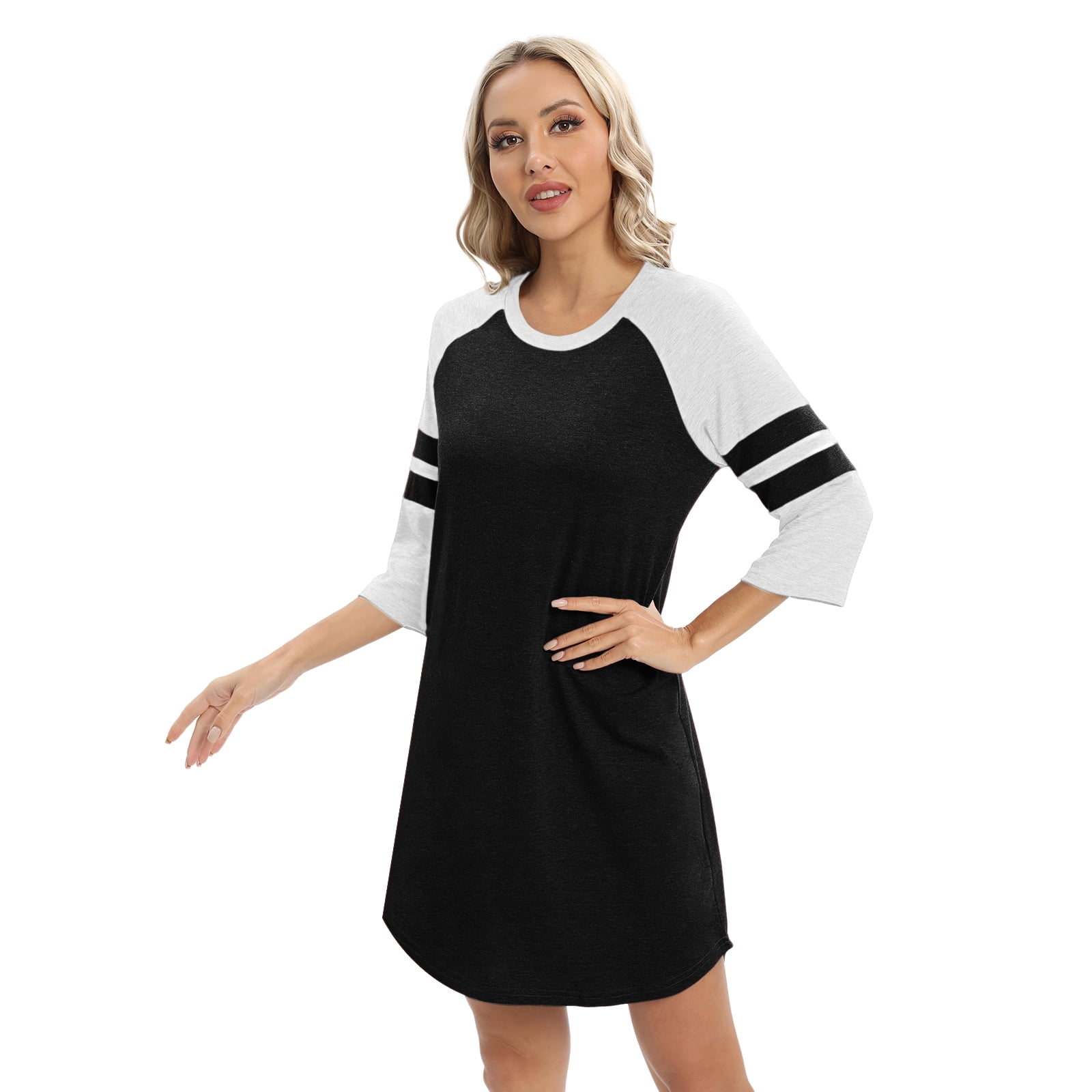WBQ Women's Nightgown 3/4 Sleeves Raglan Nightshirts Soft Sleep Dress ...