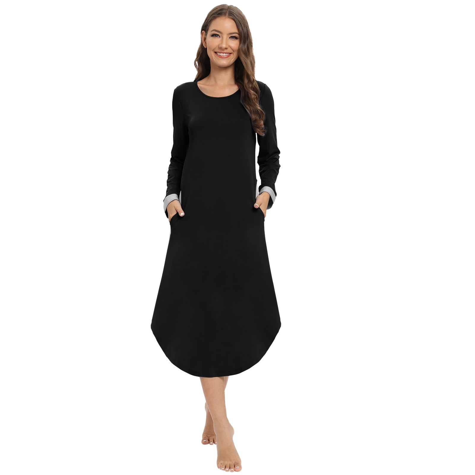 WBQ Women's Nightgown Long Sleepshirts Short/Long Sleeve Sleepwear Full ...