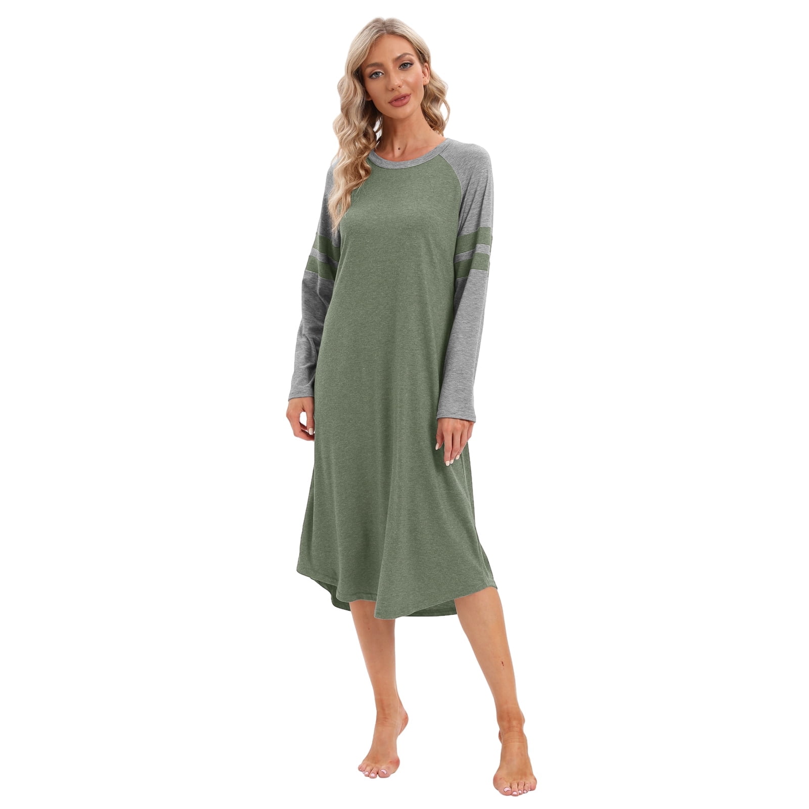 WBQ Women's Nightgown Long Sleeve Sleepshirt Soft Nightshirts O Neck ...