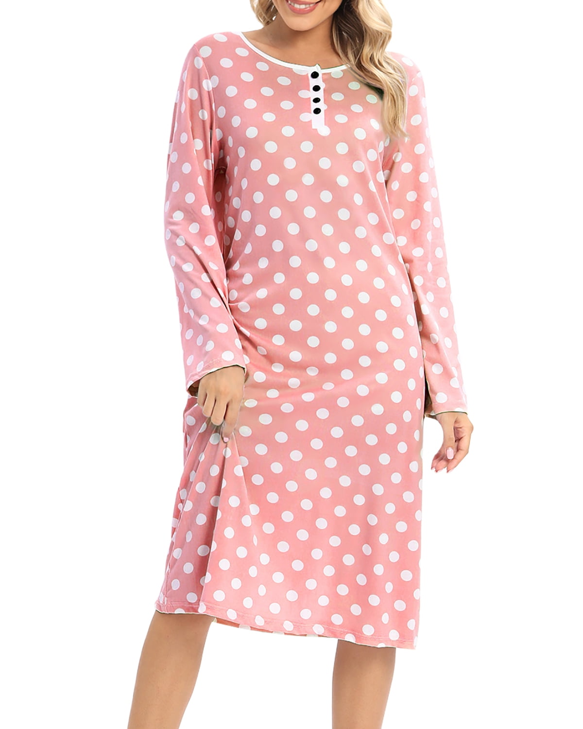 WBQ Women's Nightgown Sleepshirts Long Sleeve Comfy Nightshirt Crewneck ...